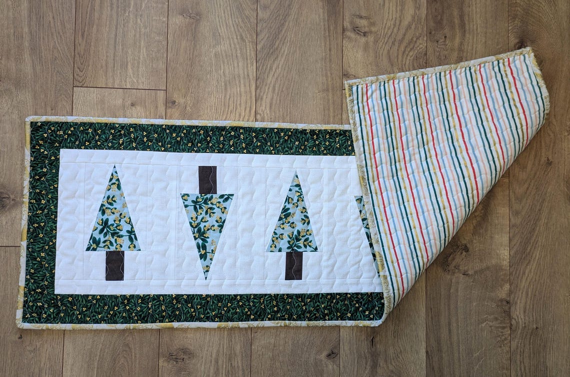 Handmade Quilted Christmas Tree Table Runner: Rifle Paper Co. Fabric - Etsy