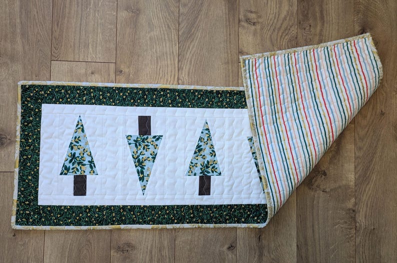 Handmade Quilted Christmas Tree Table Runner: Rifle Paper Co. Fabric - Etsy