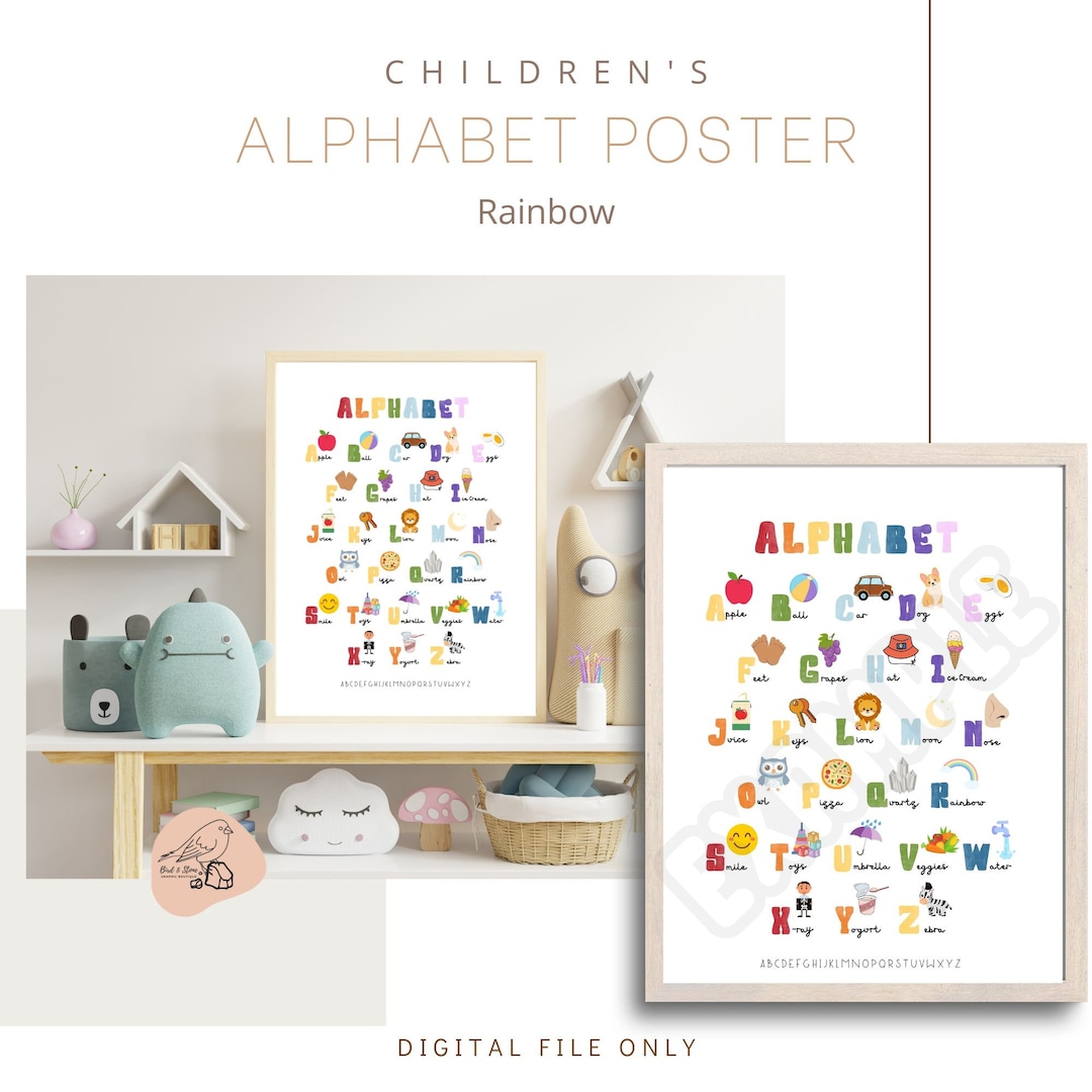 Rainbow Children's Alphabet Poster - Learning Tool and Decorative Room ...