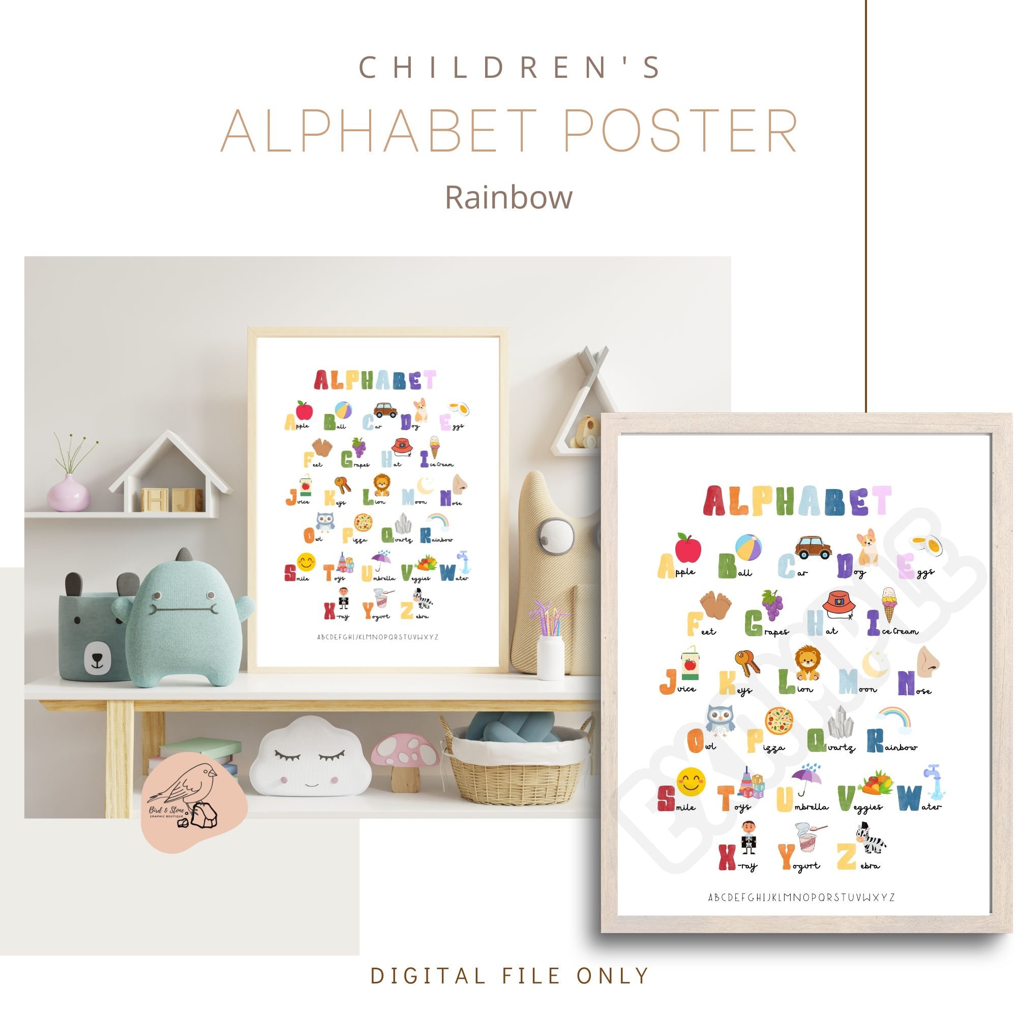 Rainbow Children's Alphabet Poster Learning Tool and Decorative Room ...
