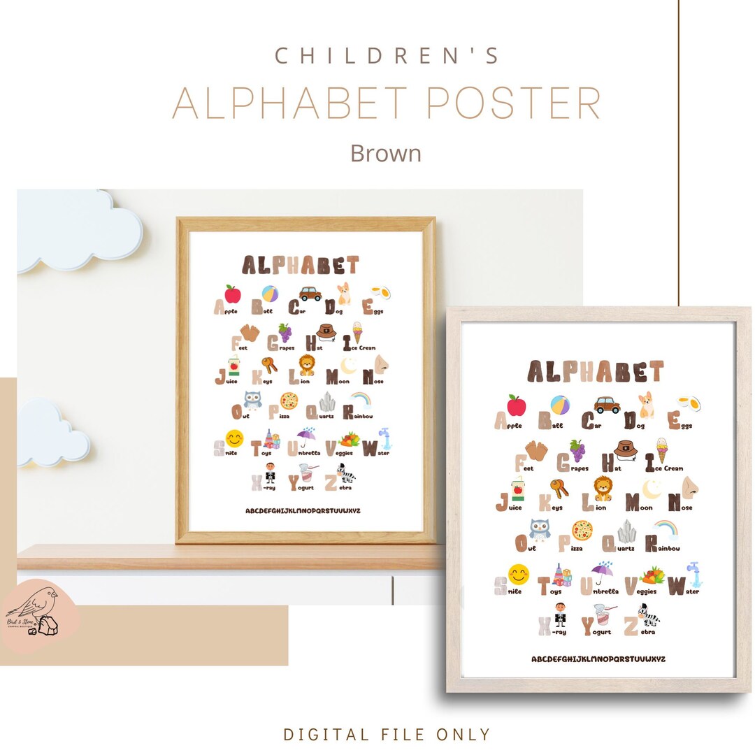 Brown Children's Alphabet Poster - Learning Tool and Decorative Room ...