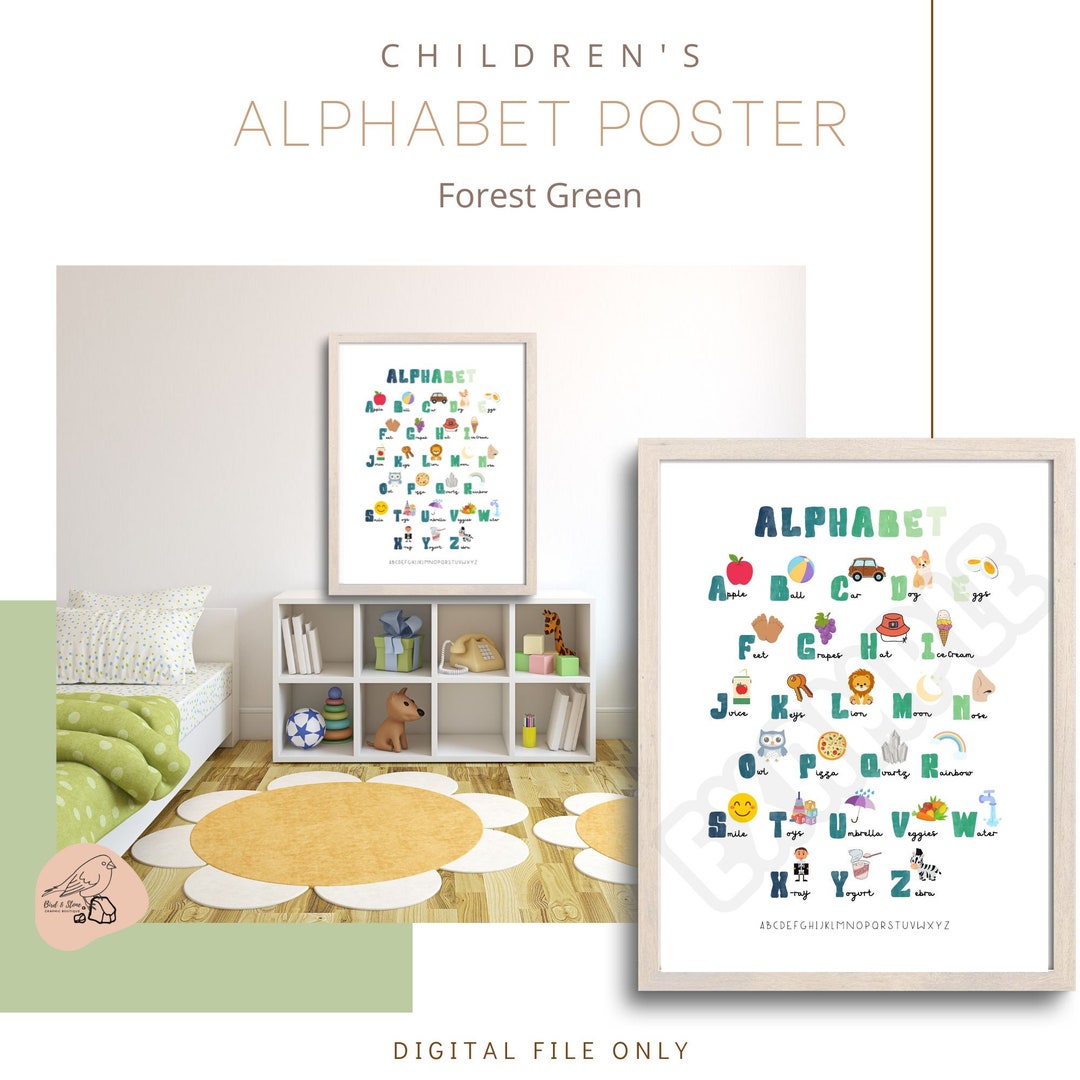 Forest Green Children's Alphabet Poster - Learning Tool and Decorative ...