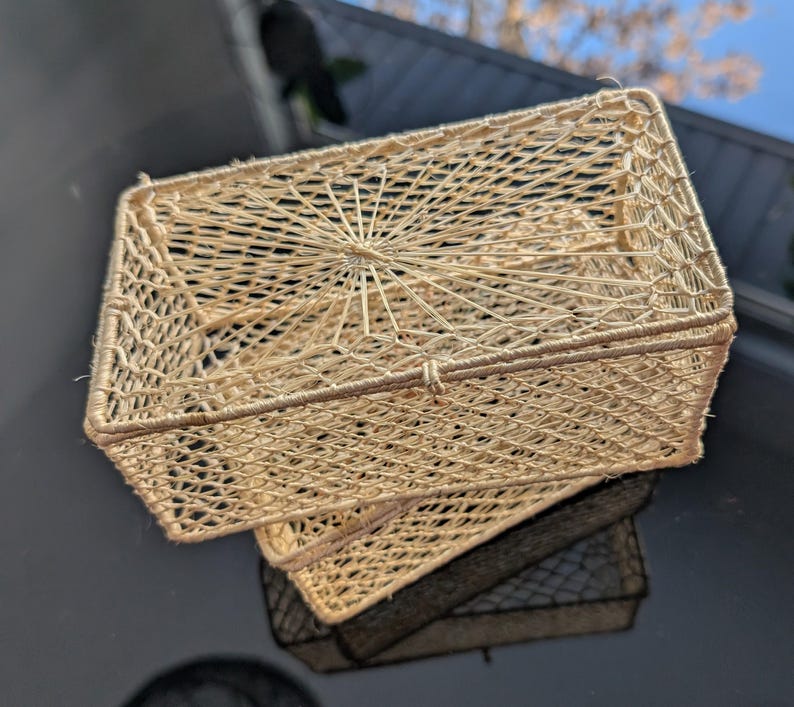 Vintage Two Bamboo Raffia Boxes - Etsy