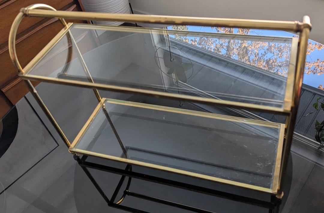 Vintage Brass and Glass Display Shelf - Etsy