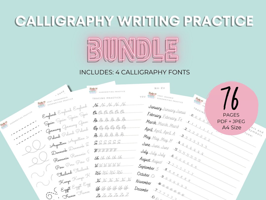 Calligraphy Practice Worksheet Bundle Digital Download, Printable ...