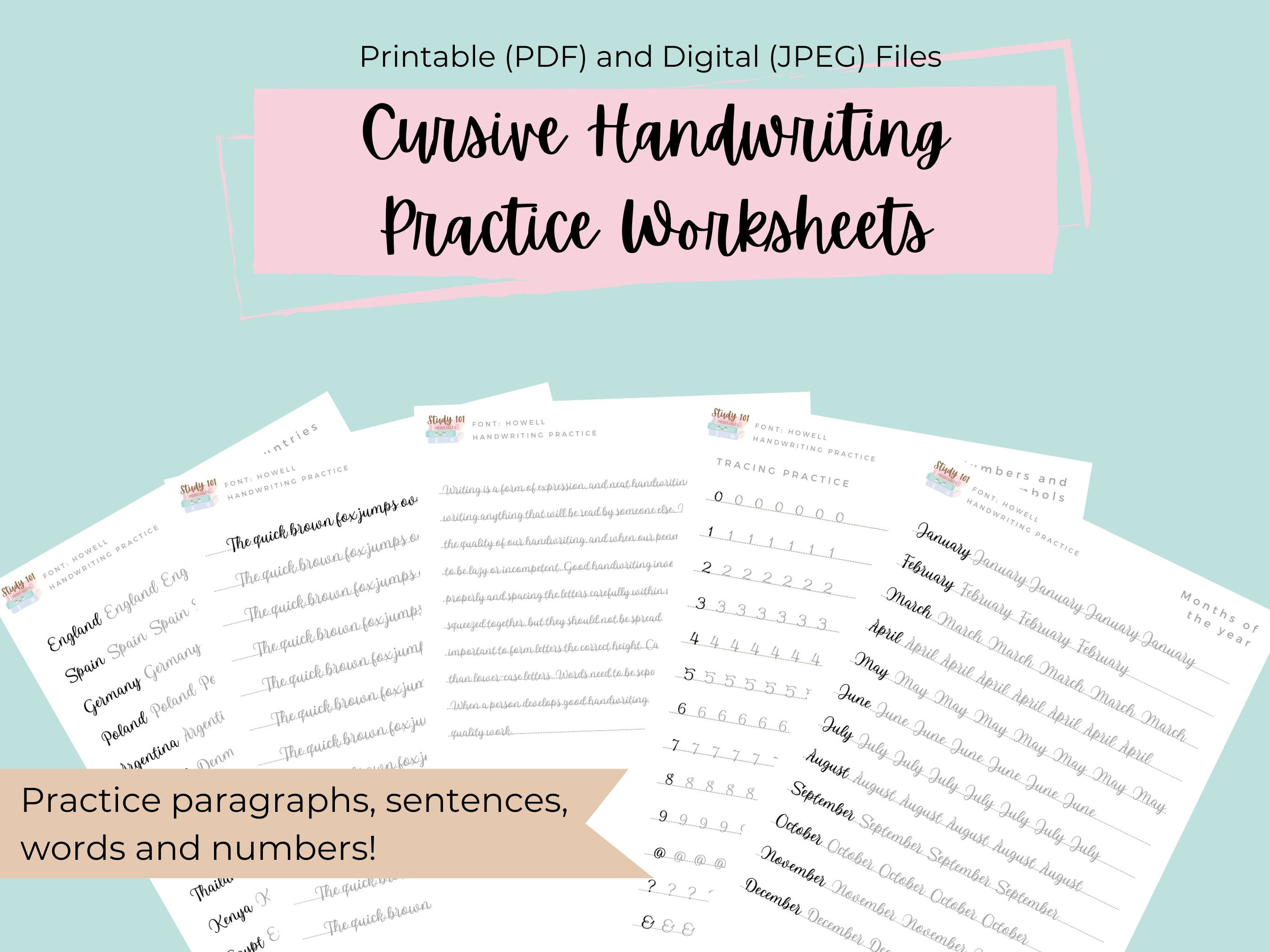 Cursive Handwriting Practice Digital Download, Printable Cursive ...