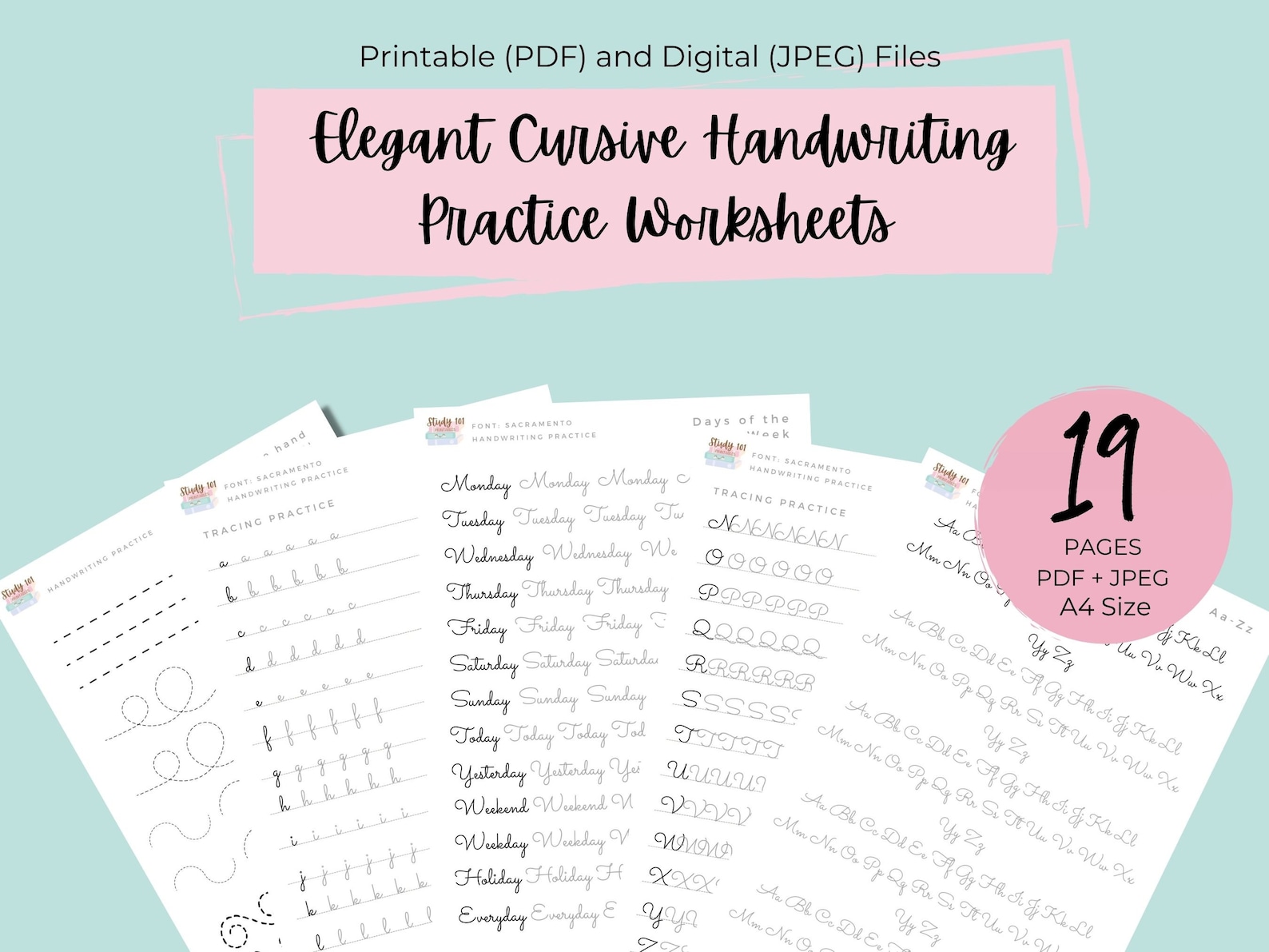 Cursive Handwriting Practice Bundle Digital Download, Printable Cursive ...