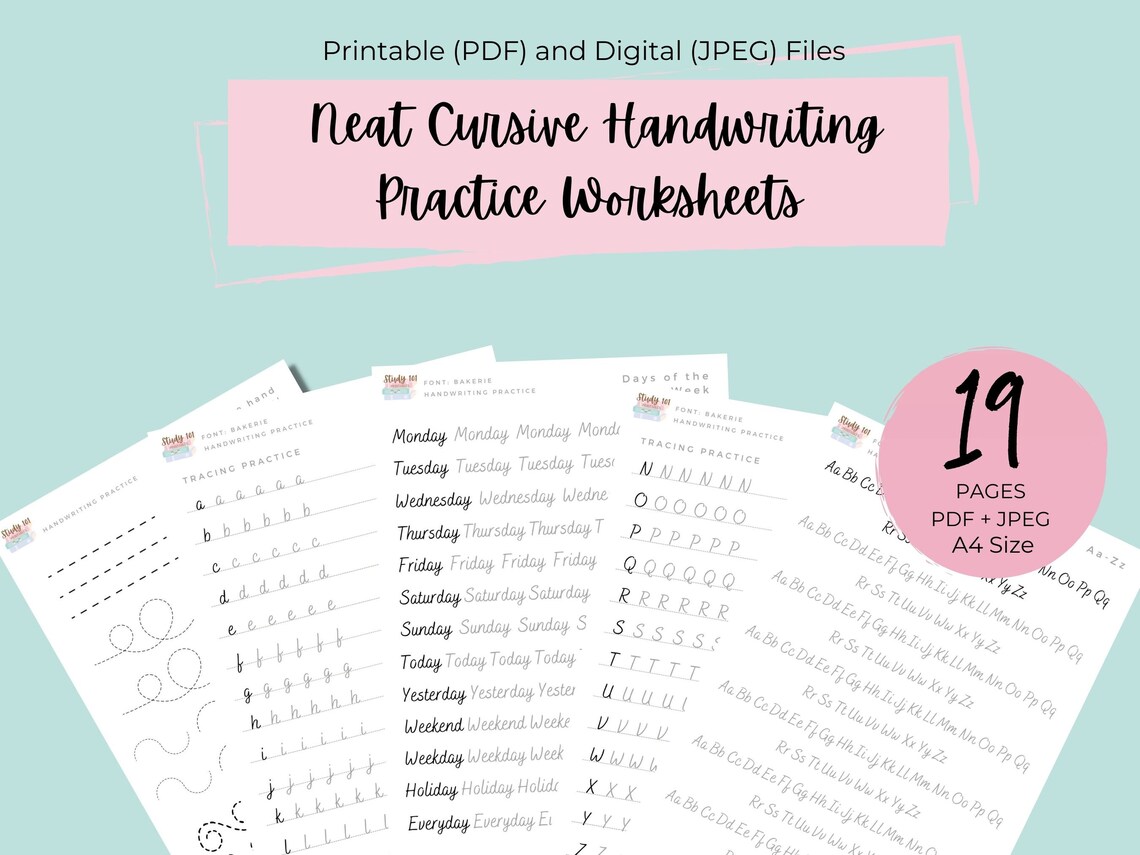 Cursive Handwriting Practice Bundle Digital Download, Printable Cursive ...