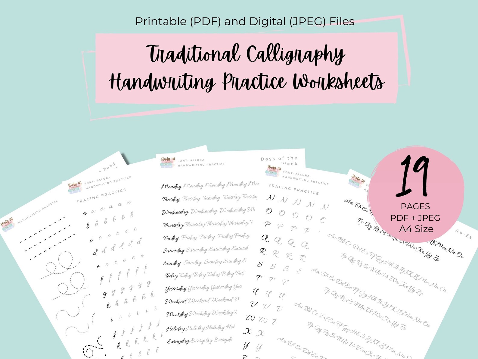 Calligraphy Practice Worksheet Bundle Digital Download, Printable Handwriting Workbook ...