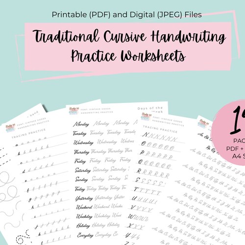 Traditional Cursive Handwriting Practice Digital Download - Etsy
