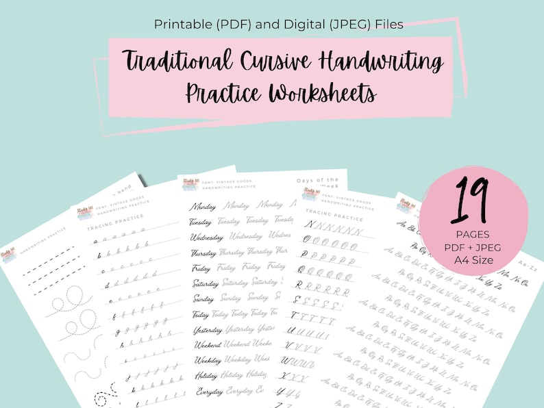 Traditional Cursive Handwriting Practice Digital Download, Printable ...