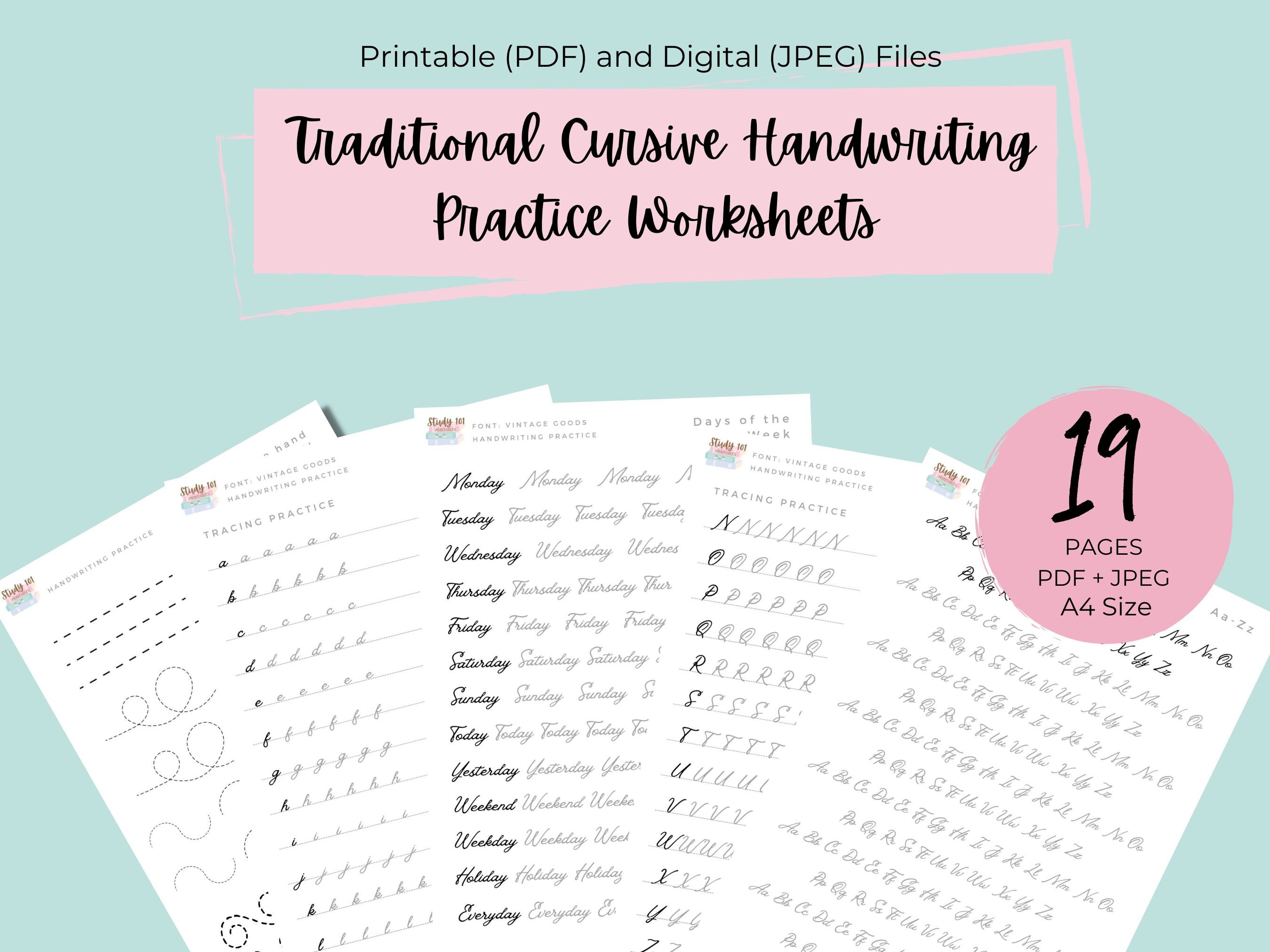 Traditional Cursive Handwriting Practice Digital Download, Printable ...