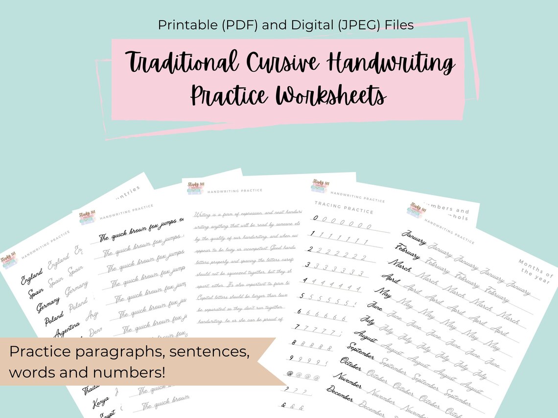 Traditional Cursive Handwriting Practice Digital Download - Etsy