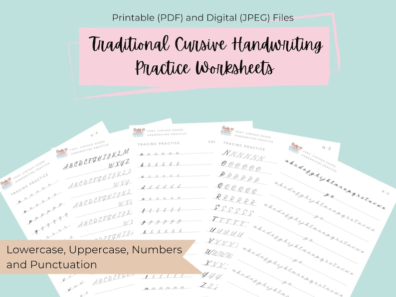 Traditional Cursive Handwriting Practice Digital Download, Printable ...