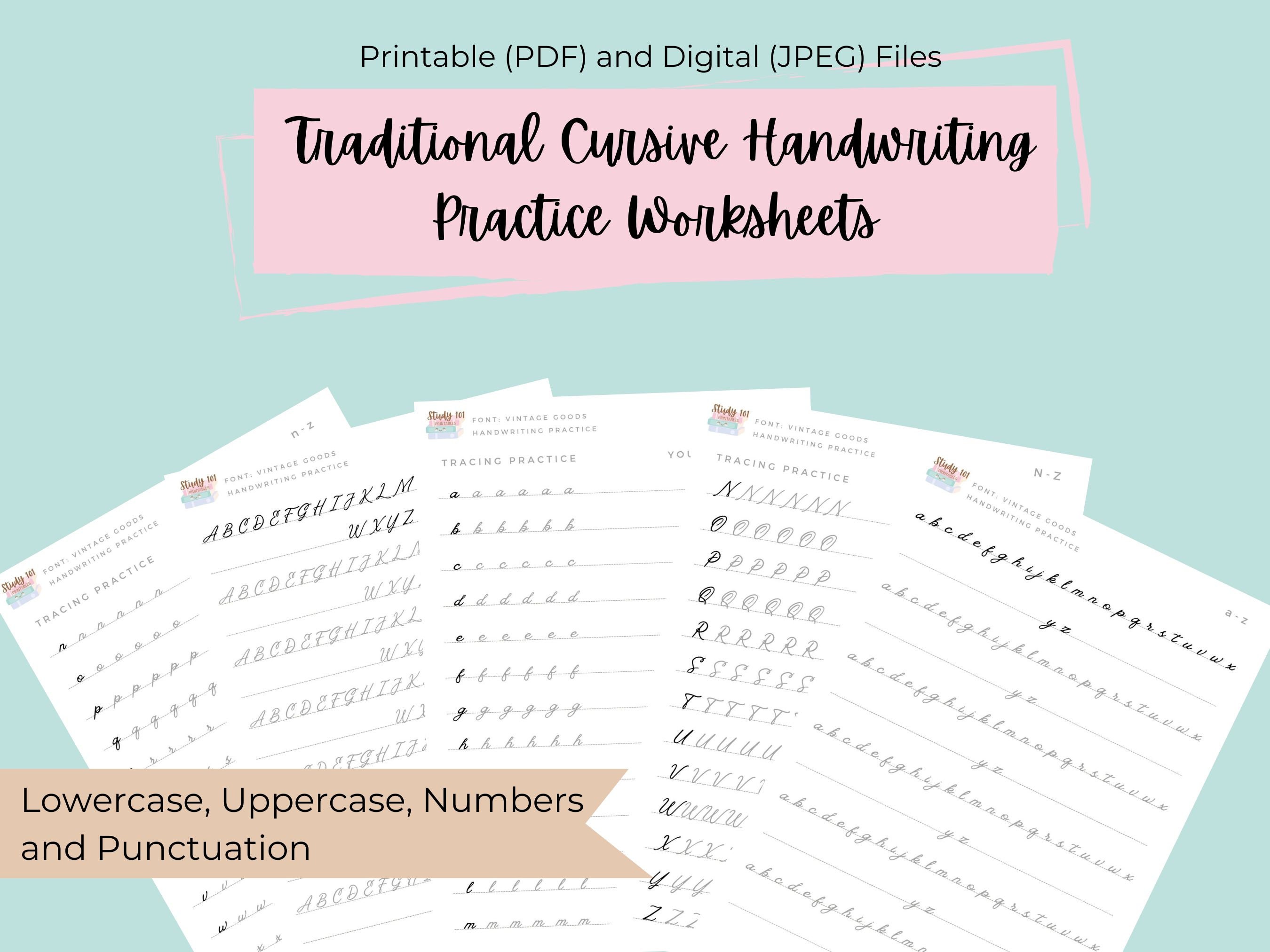 Traditional Cursive Handwriting Practice Digital Download, Printable ...