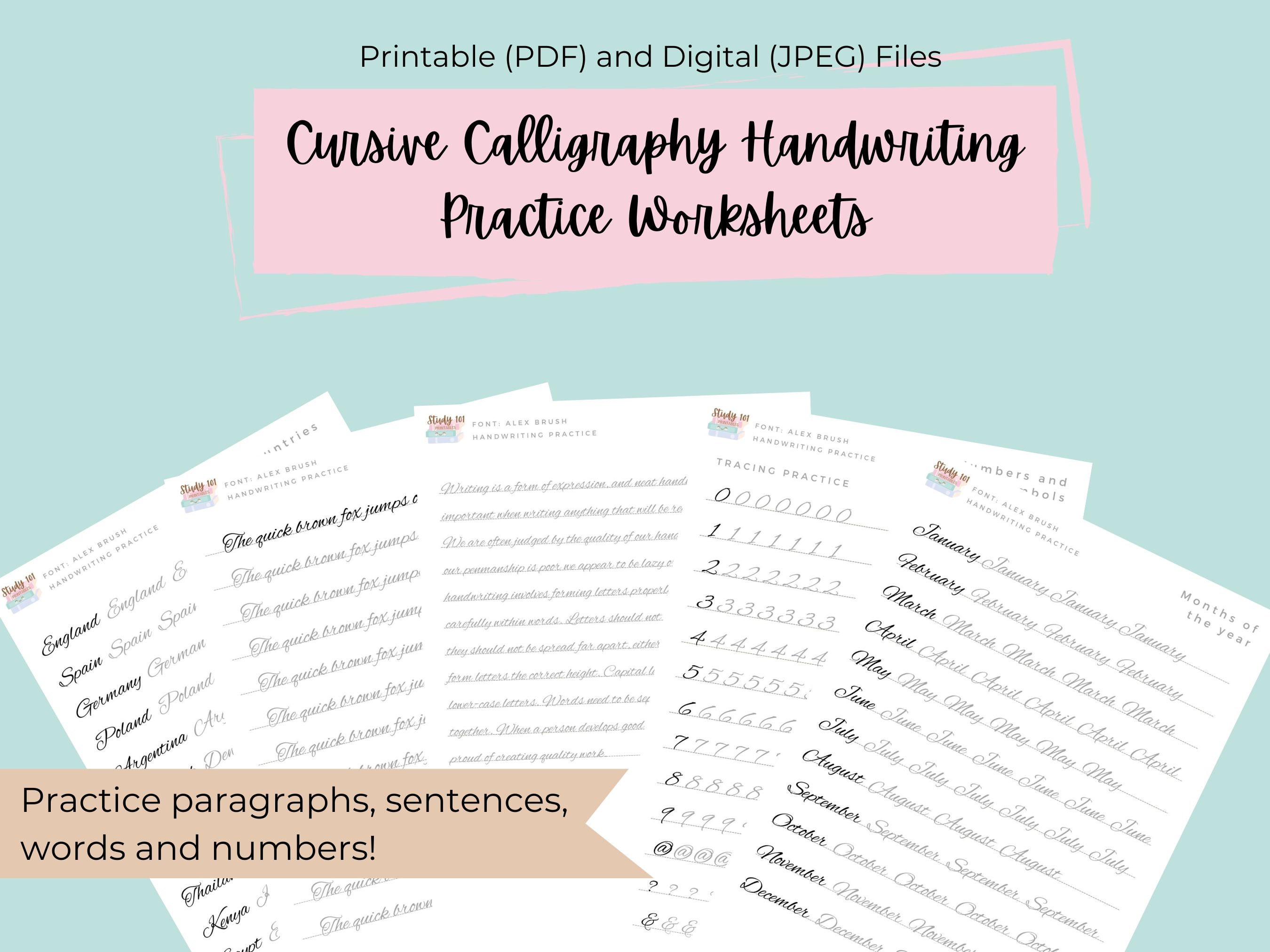 Cursive Calligraphy Practice Worksheet Digital Download Printable ...