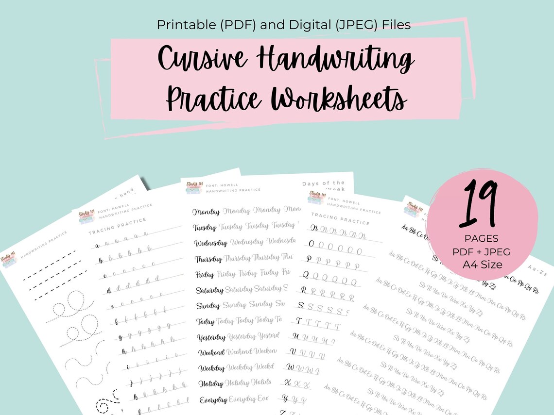 Cursive Handwriting Practice Bundle Digital Download, Printable Cursive ...