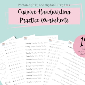 Cursive Handwriting Practice Bundle Digital Download, Printable Cursive ...