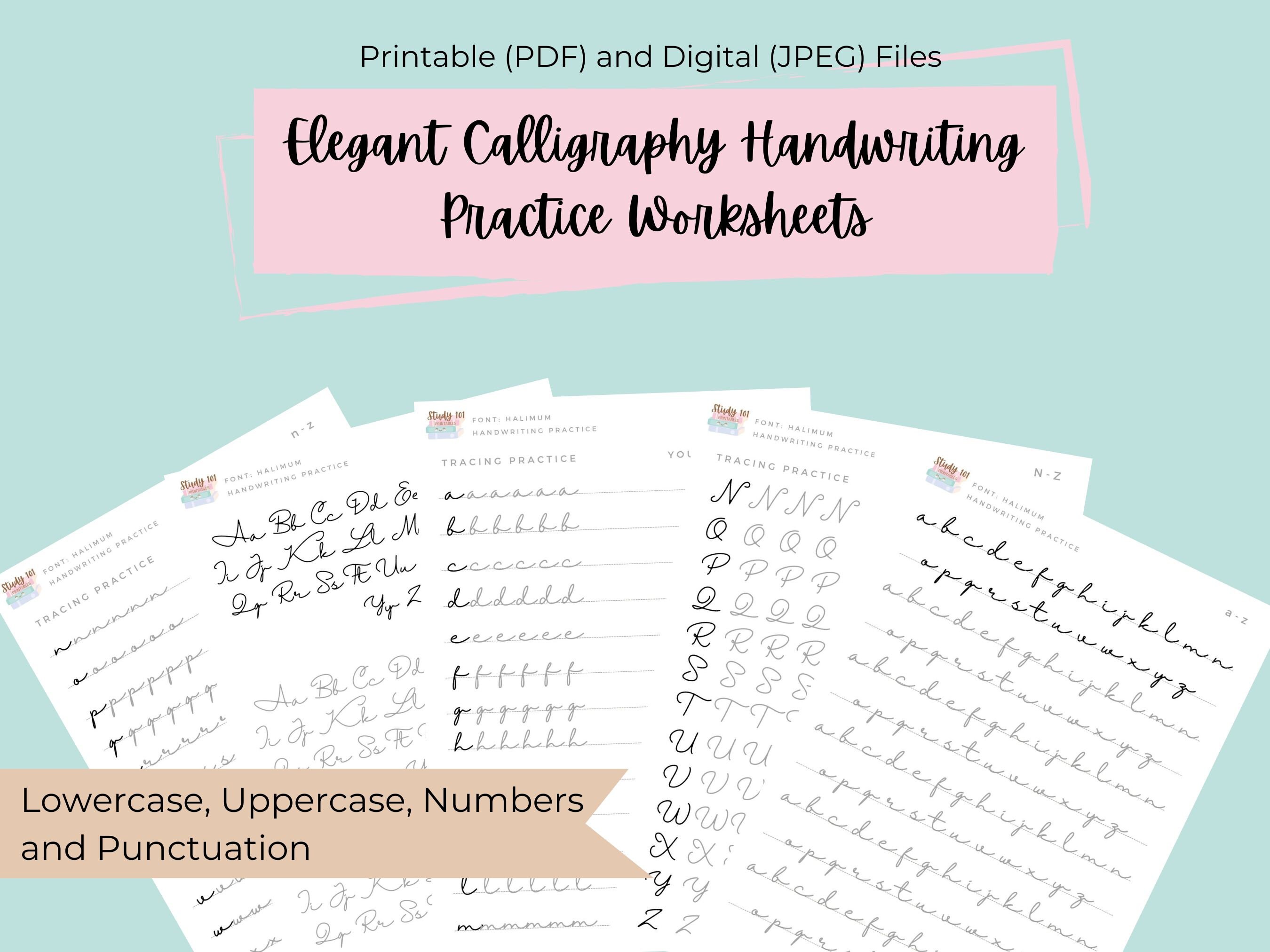 Elegant Calligraphy Practice Worksheet Digital Download Printable ...