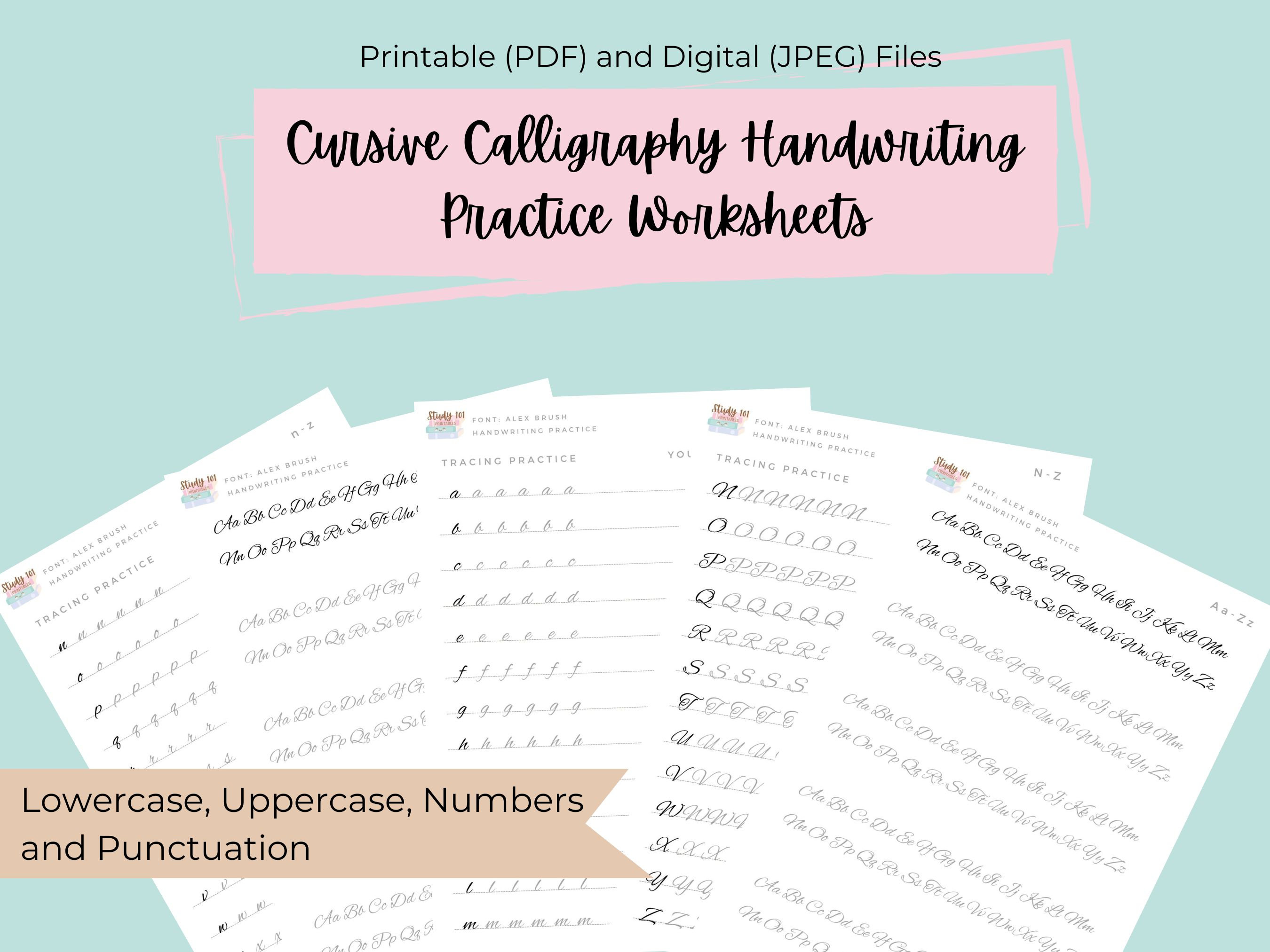 Cursive Calligraphy Practice Worksheet Digital Download | Printable ...