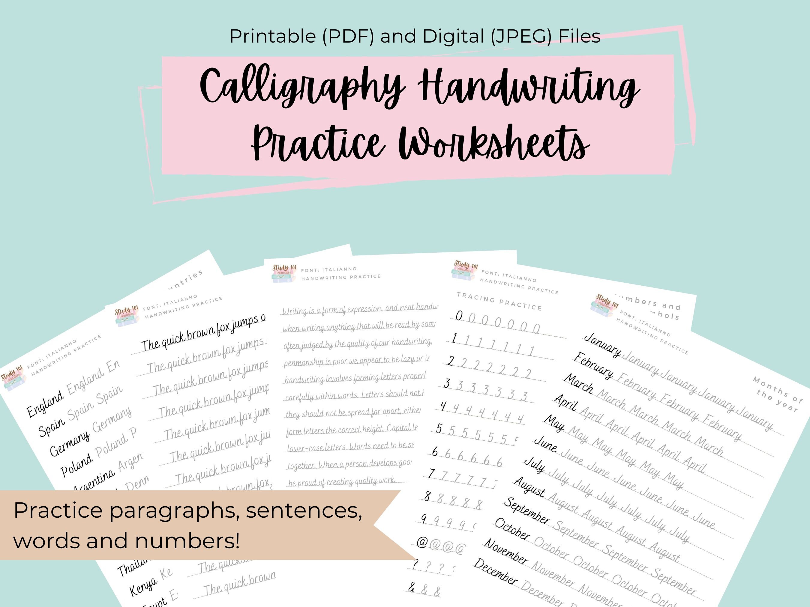 Calligraphy Practice Worksheet Digital Download | Printable Calligraphy ...