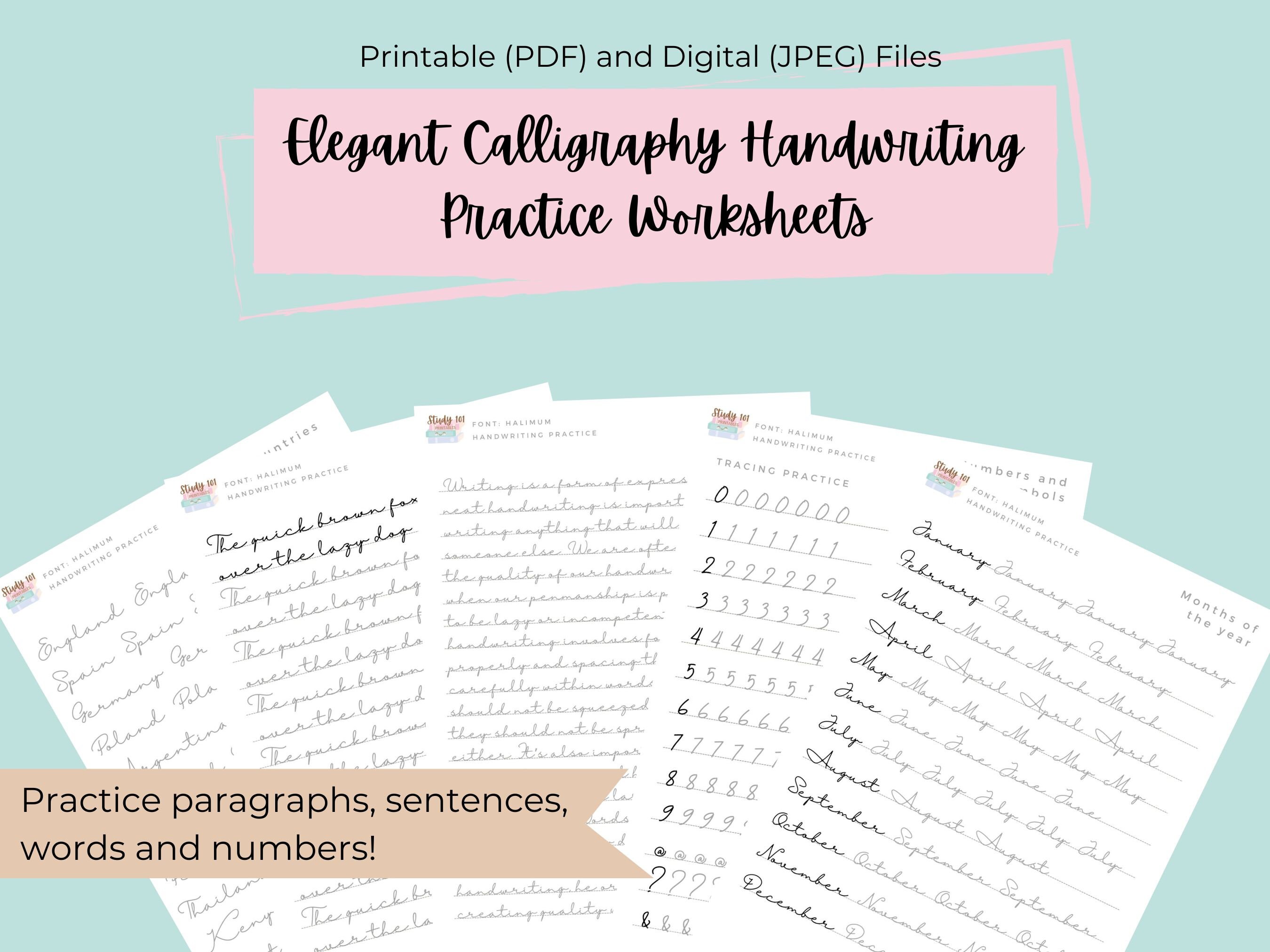 Elegant Calligraphy Practice Worksheet Digital Download | Printable ...