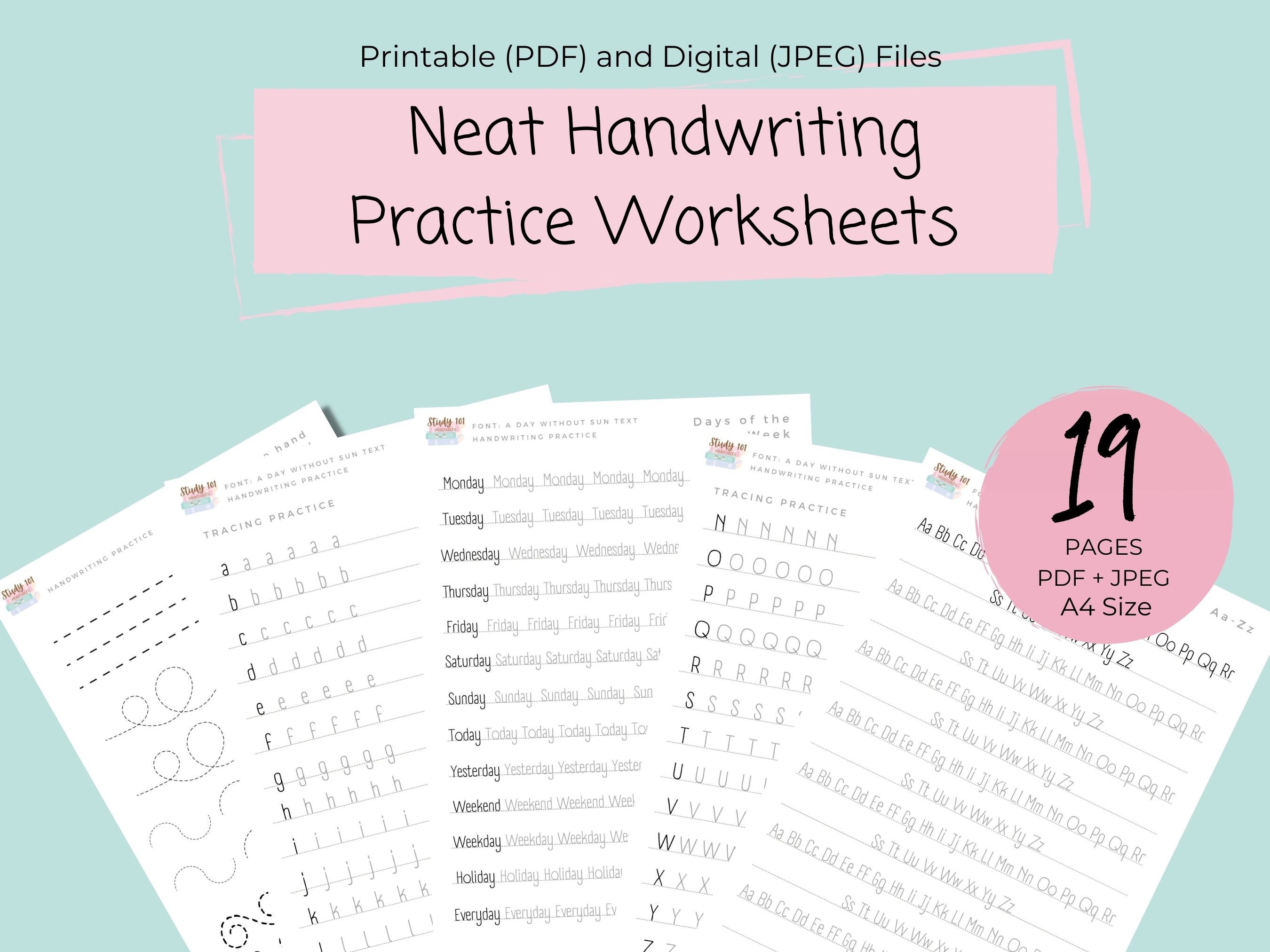 Handwriting Practice Worksheet Bundle Digital Download, Printable ...