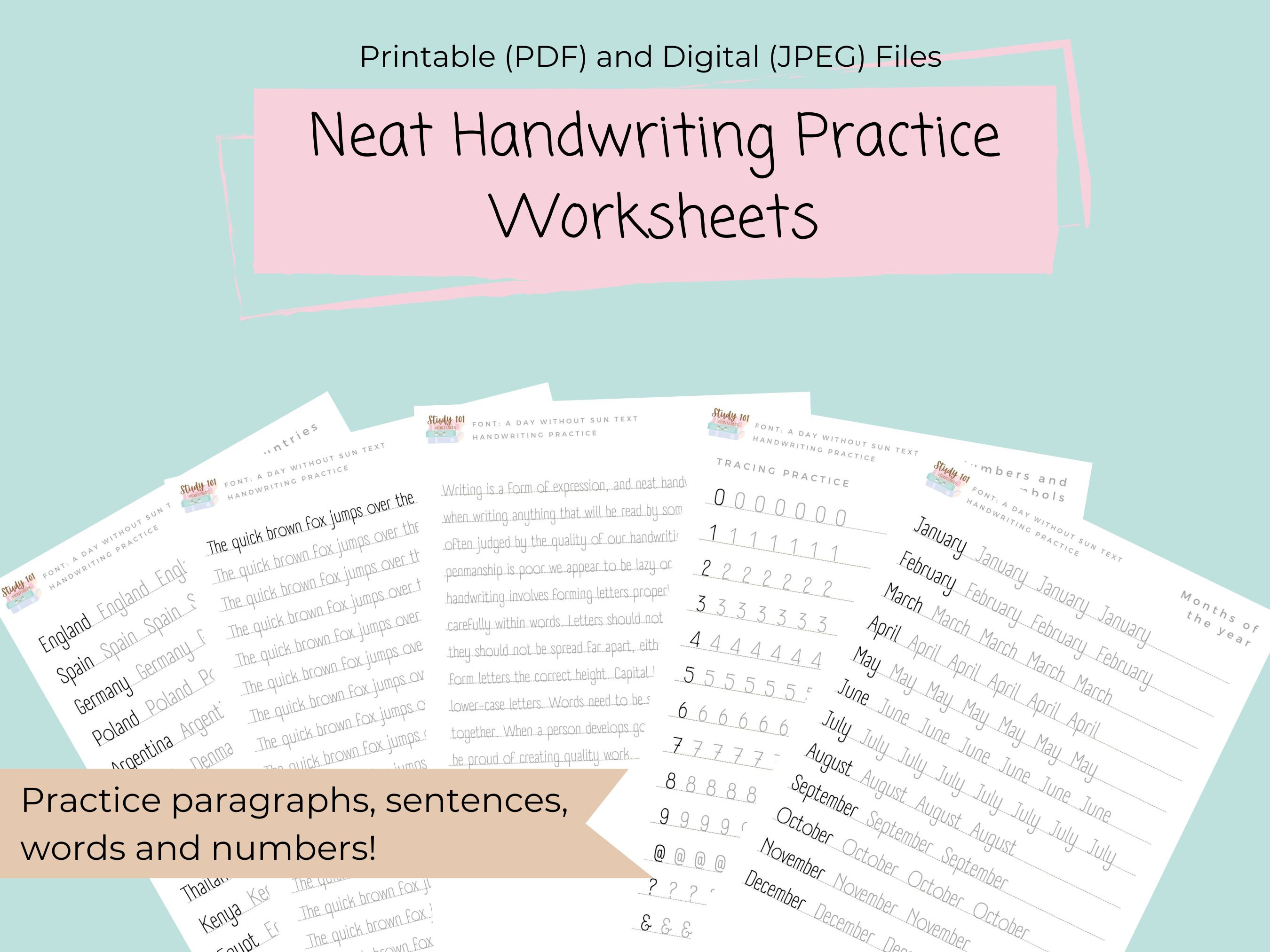 Neat Handwriting Practice Worksheets Printable Handwriting Workbook ...