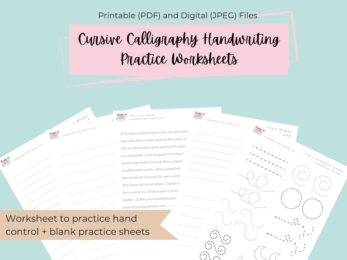 Cursive Calligraphy Practice Worksheet Digital Download Printable ...