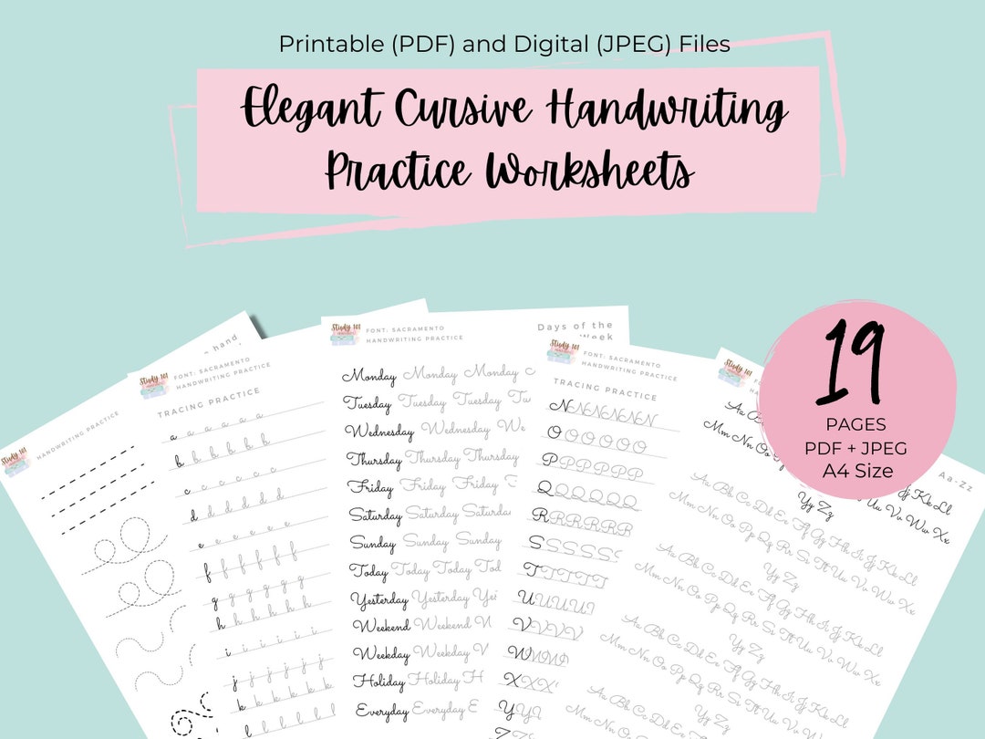 Elegant Cursive Handwriting Practice Digital Download, Printable ...
