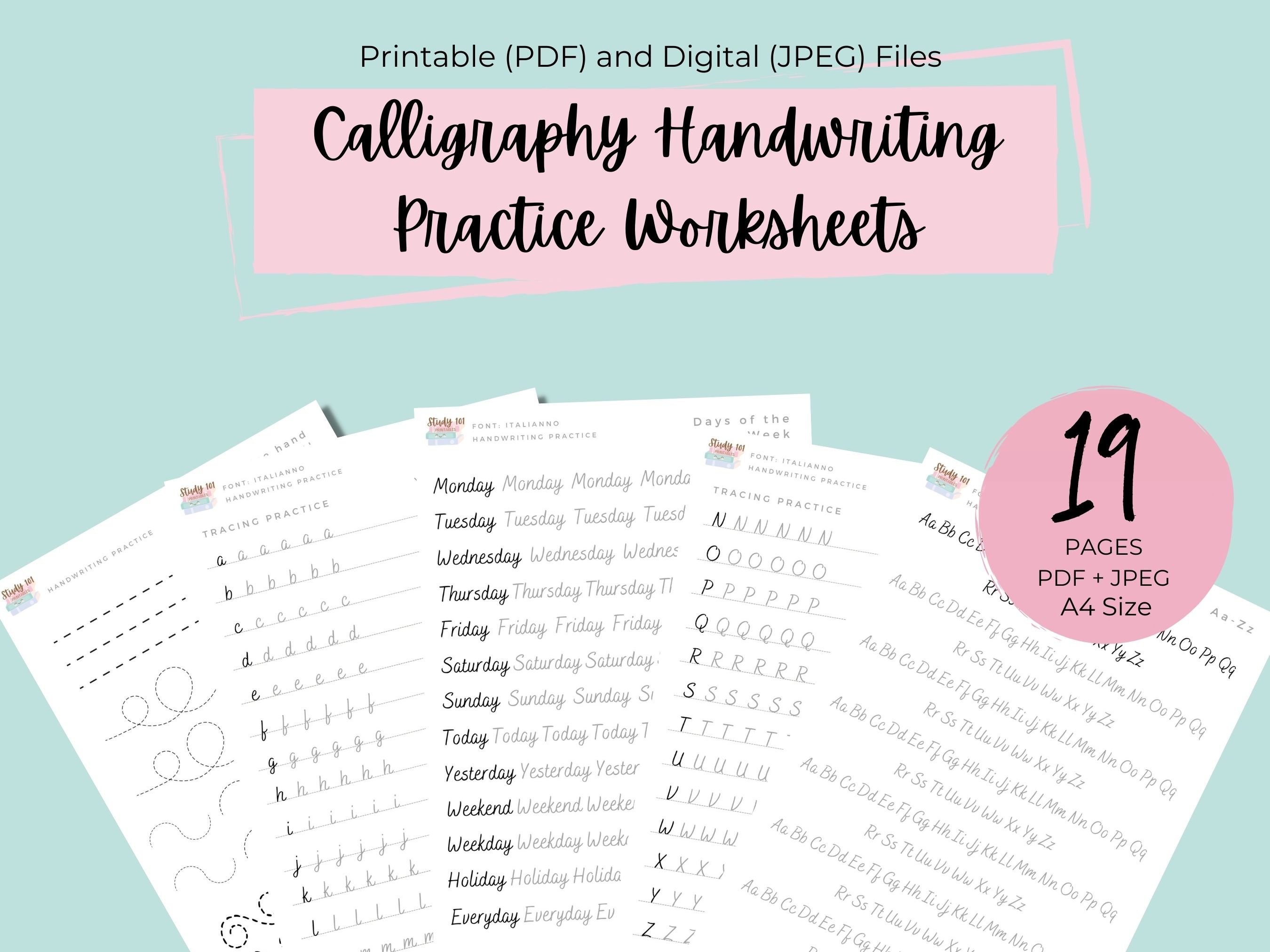 Calligraphy Practice Worksheet Bundle Digital Download, Printable ...