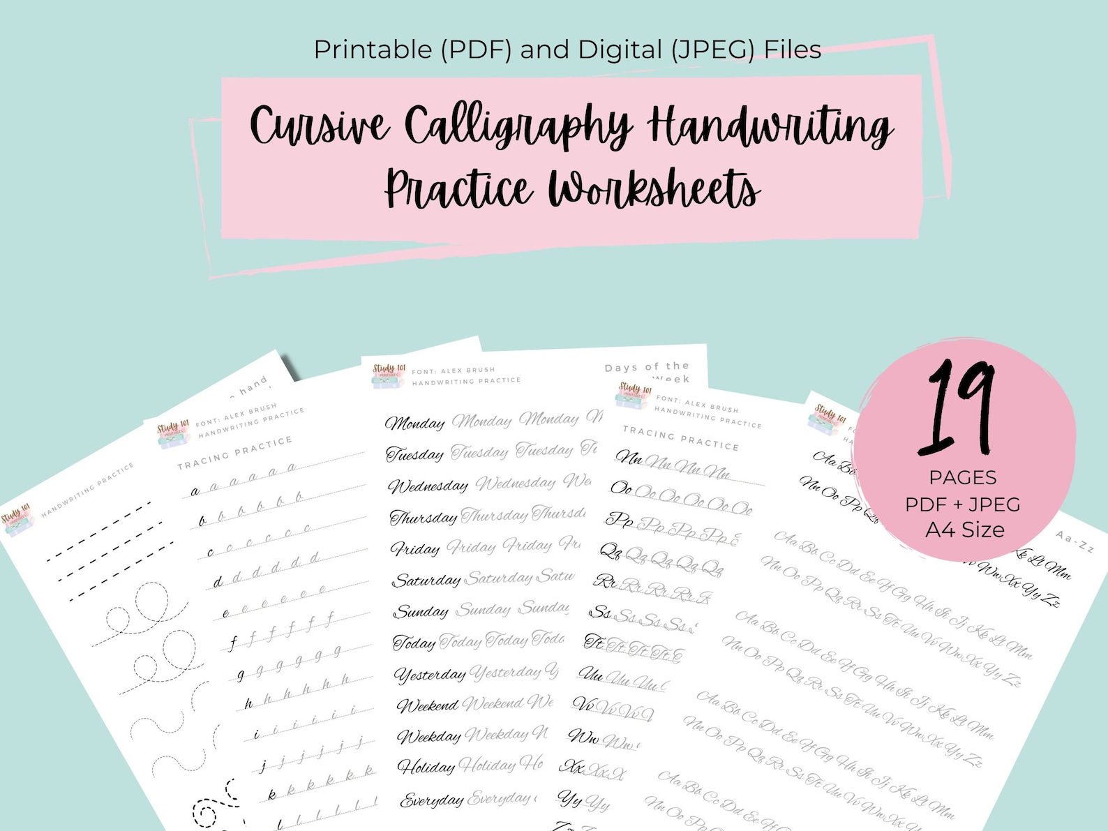 Cursive Calligraphy Practice Worksheet Digital Download Printable ...