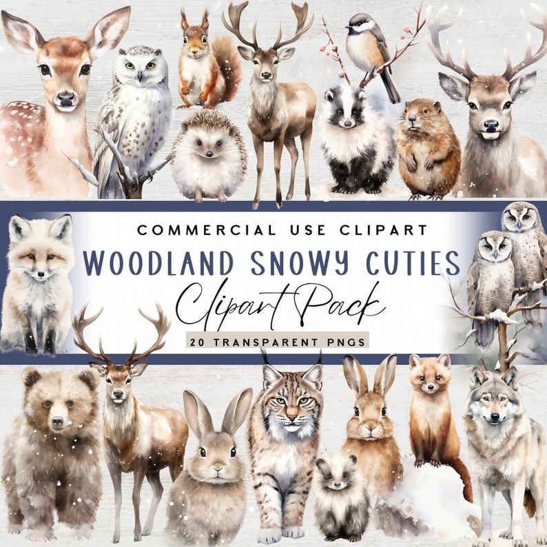 Woodland Animals Watercolor Clipart, Woodsy Forest Animals, Winter ...