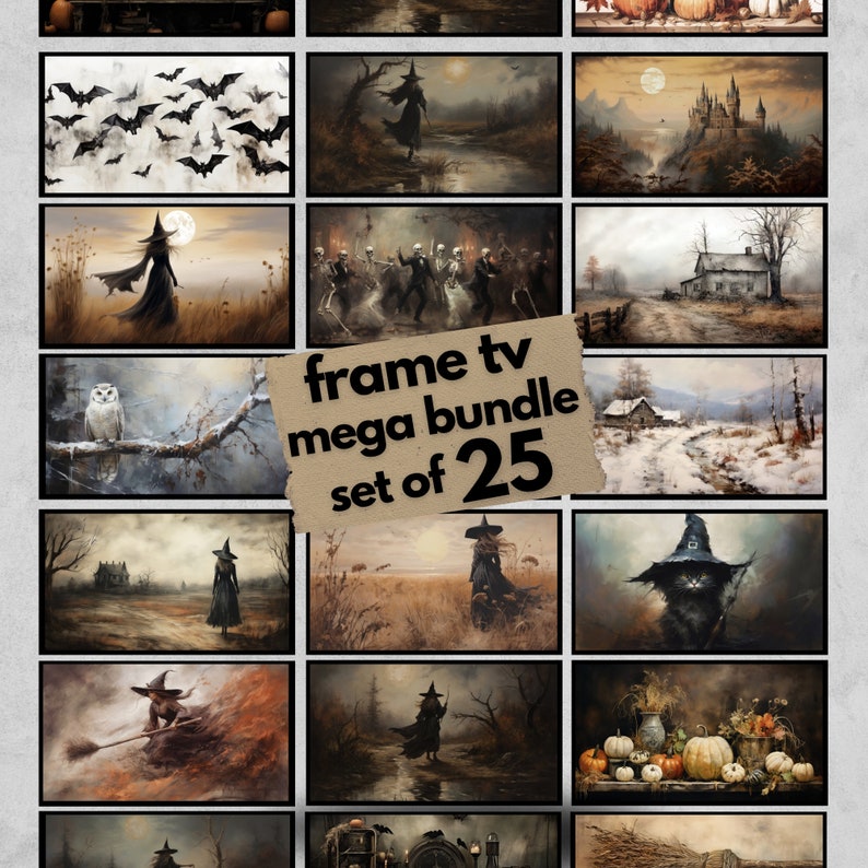 FRAME TV Art Bundle, 25 Prints, Vintage TV Artwork, Witch, Cat, Castle ...