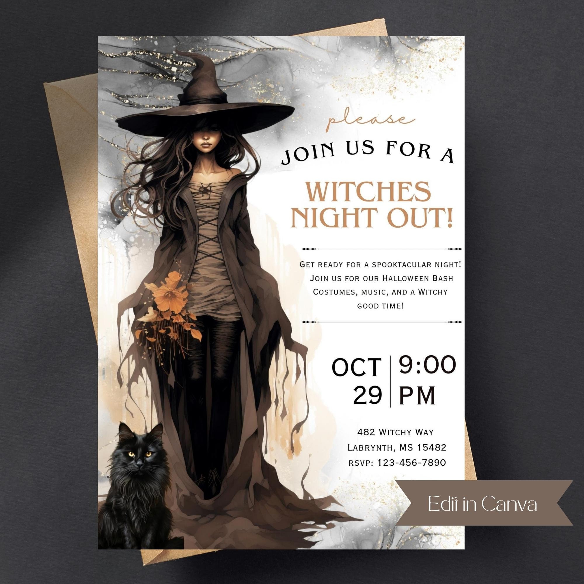 Editable Halloween Invitation, Witch Invite Digital Download, Halloween ...