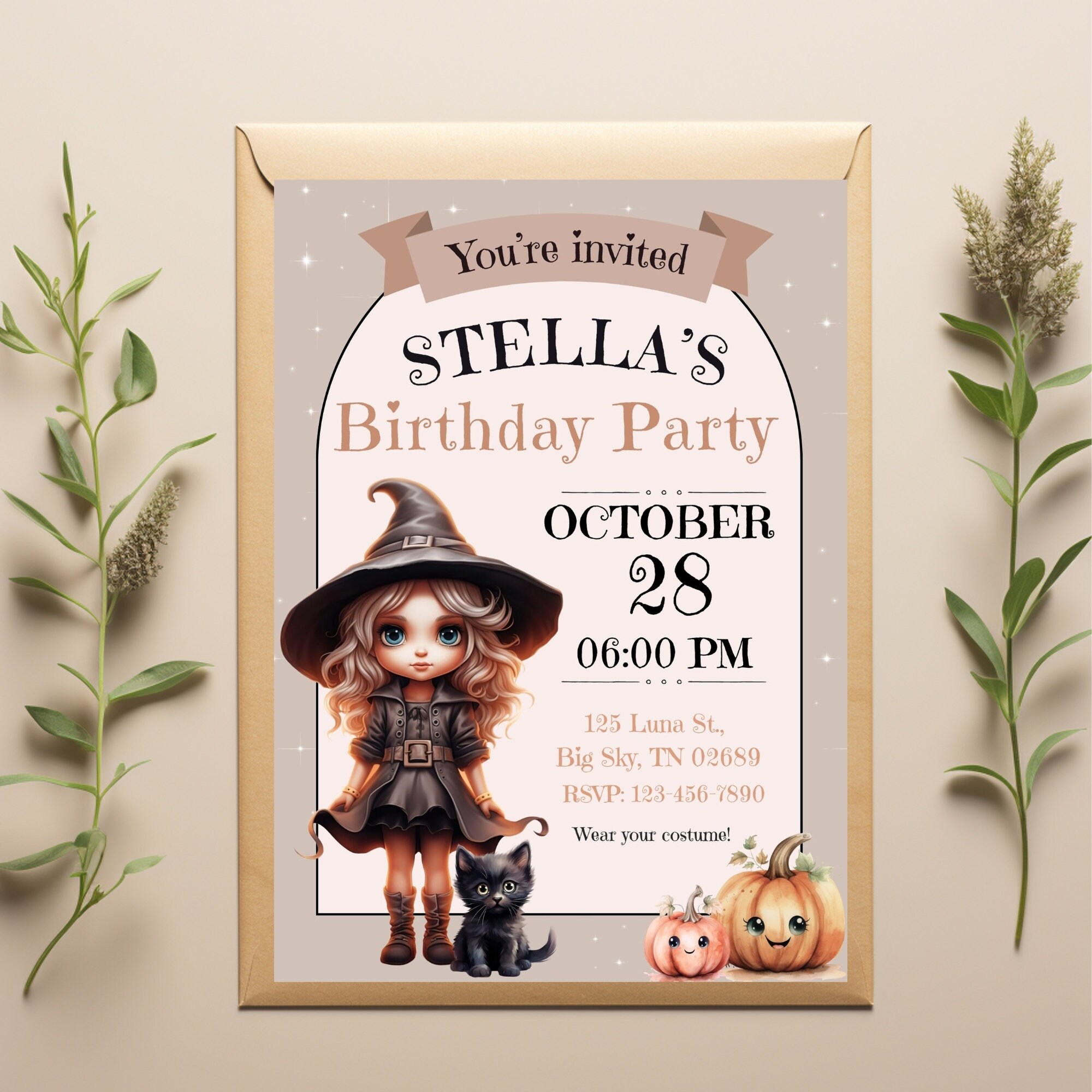 Little Witch Invite | Kids Birthday Invitation | Editable E-vite ...