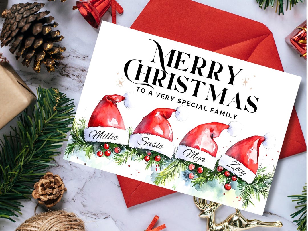Personalized Christmas Card - Custom Family Card - Santa Hats - Special ...
