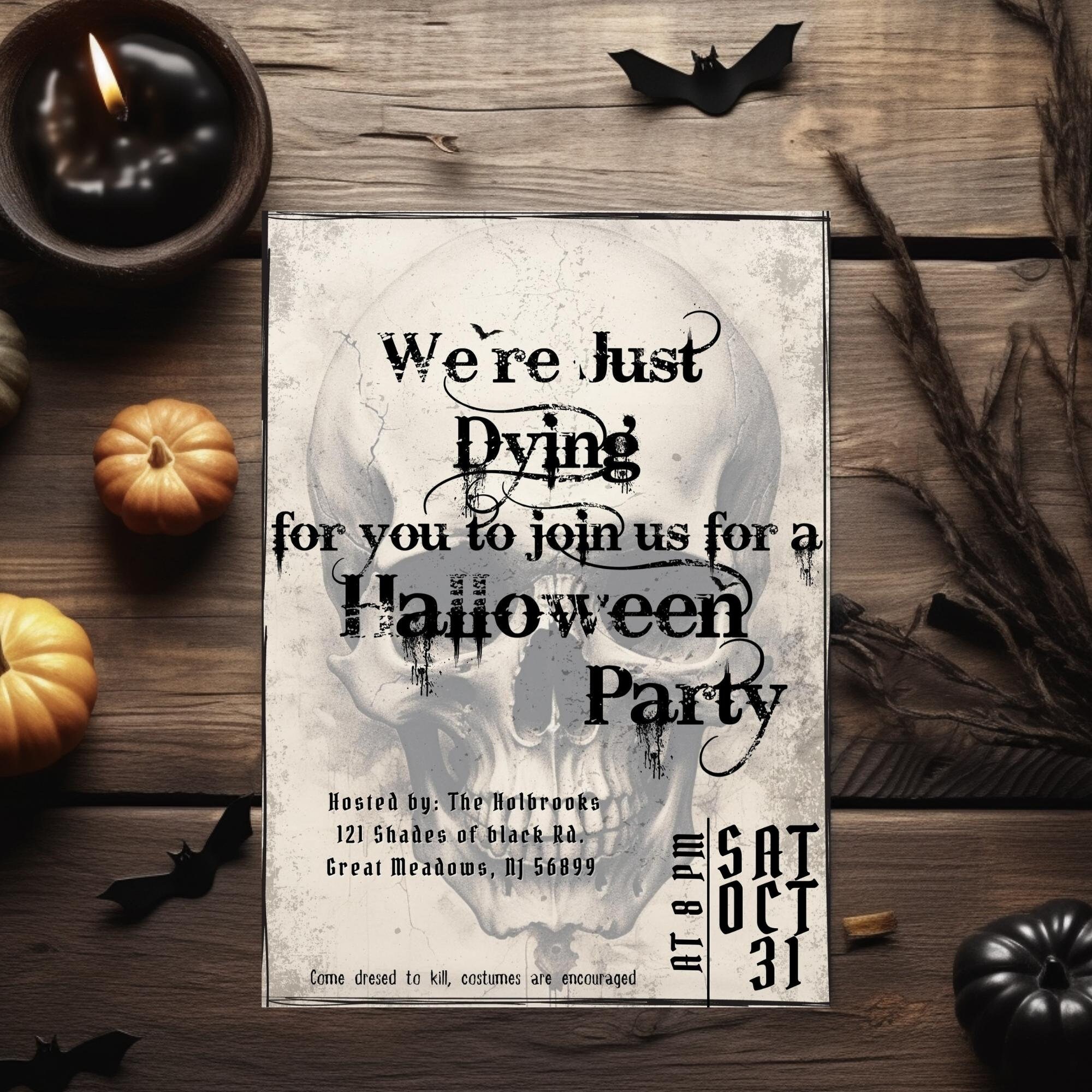 Halloween Invitation Editable Spooky Costume Party Invite Adult ...