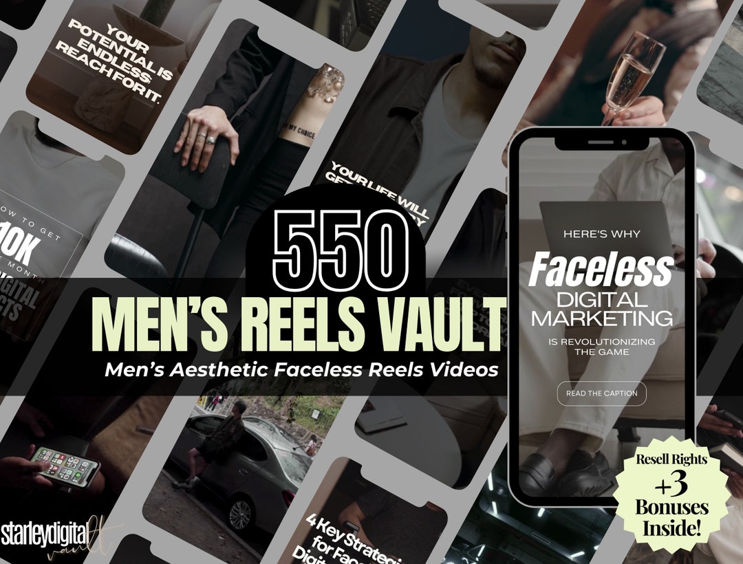 Mens Reels | 550 Mens Faceless Marketing Instagram Video Reels | Done ...