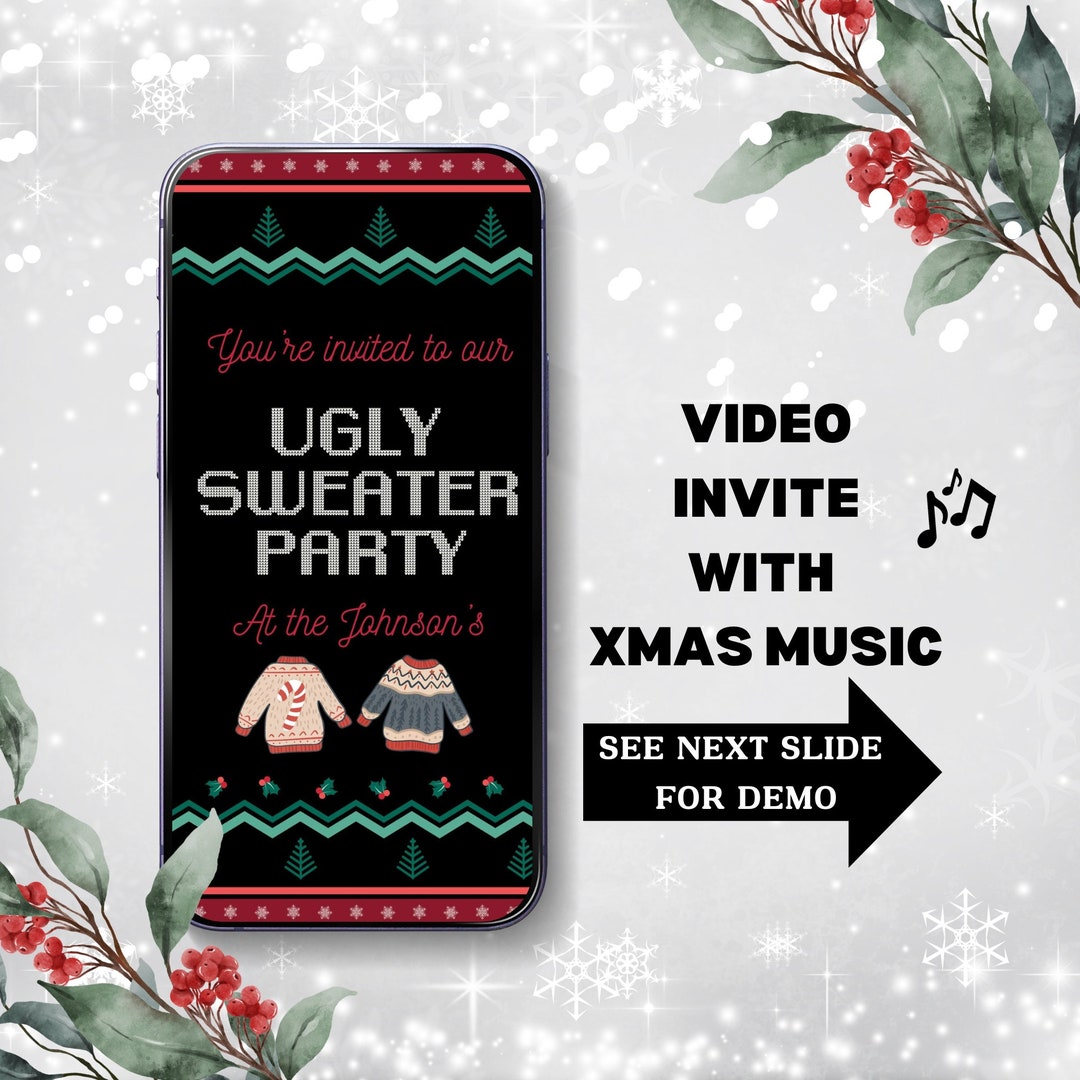 Ugly Sweater Party Invitation, Digital Animated Christmas Invite With ...