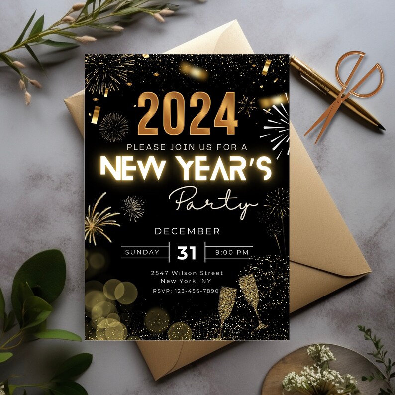 New Year's Eve Party Invitation Template, Confetti, New Years Party ...