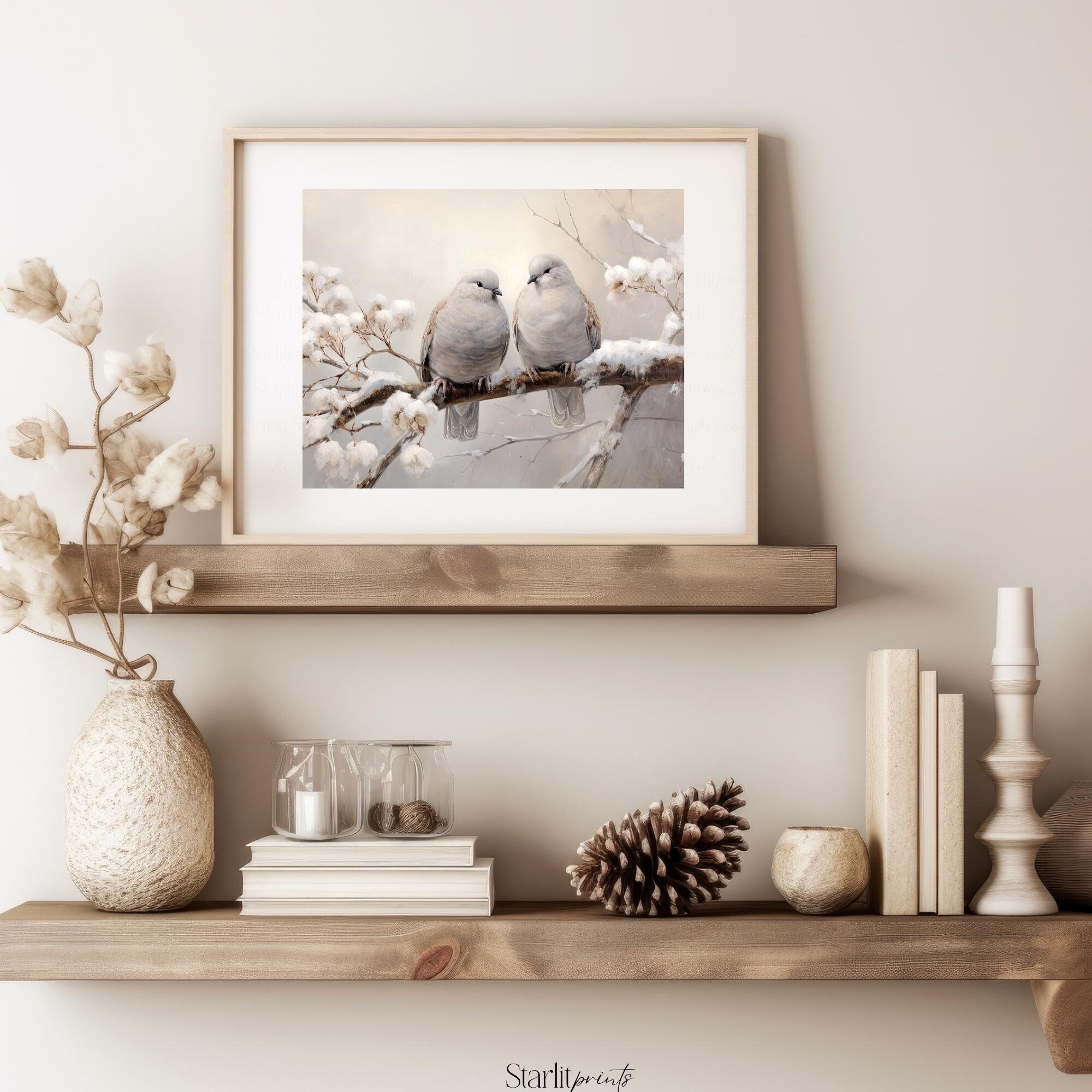 Printable Winter Doves in Snow Wall Art Print, Neutral Artwork, Vintage ...