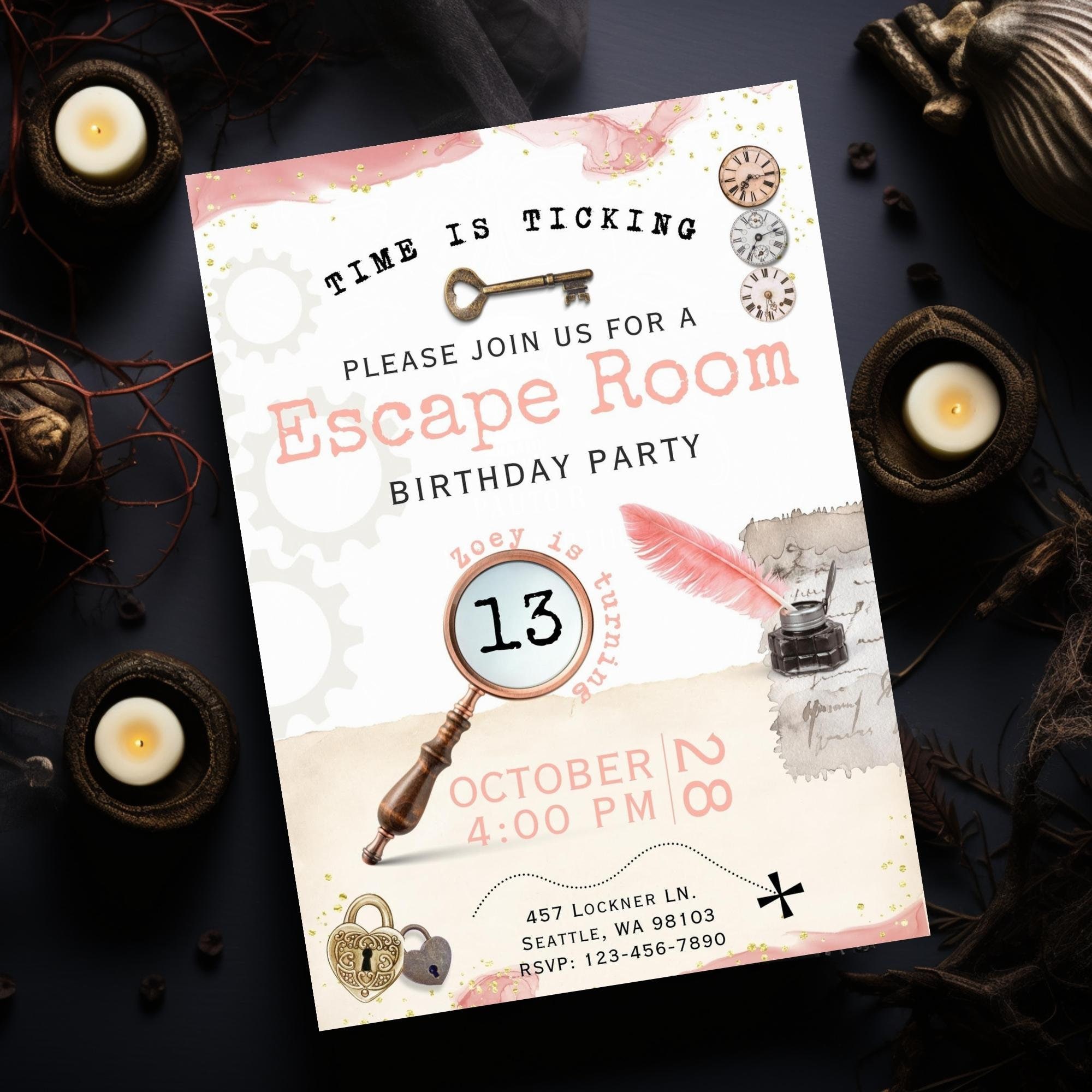 Escape Room Birthday Invitation Girl | Printable Editable Canva ...