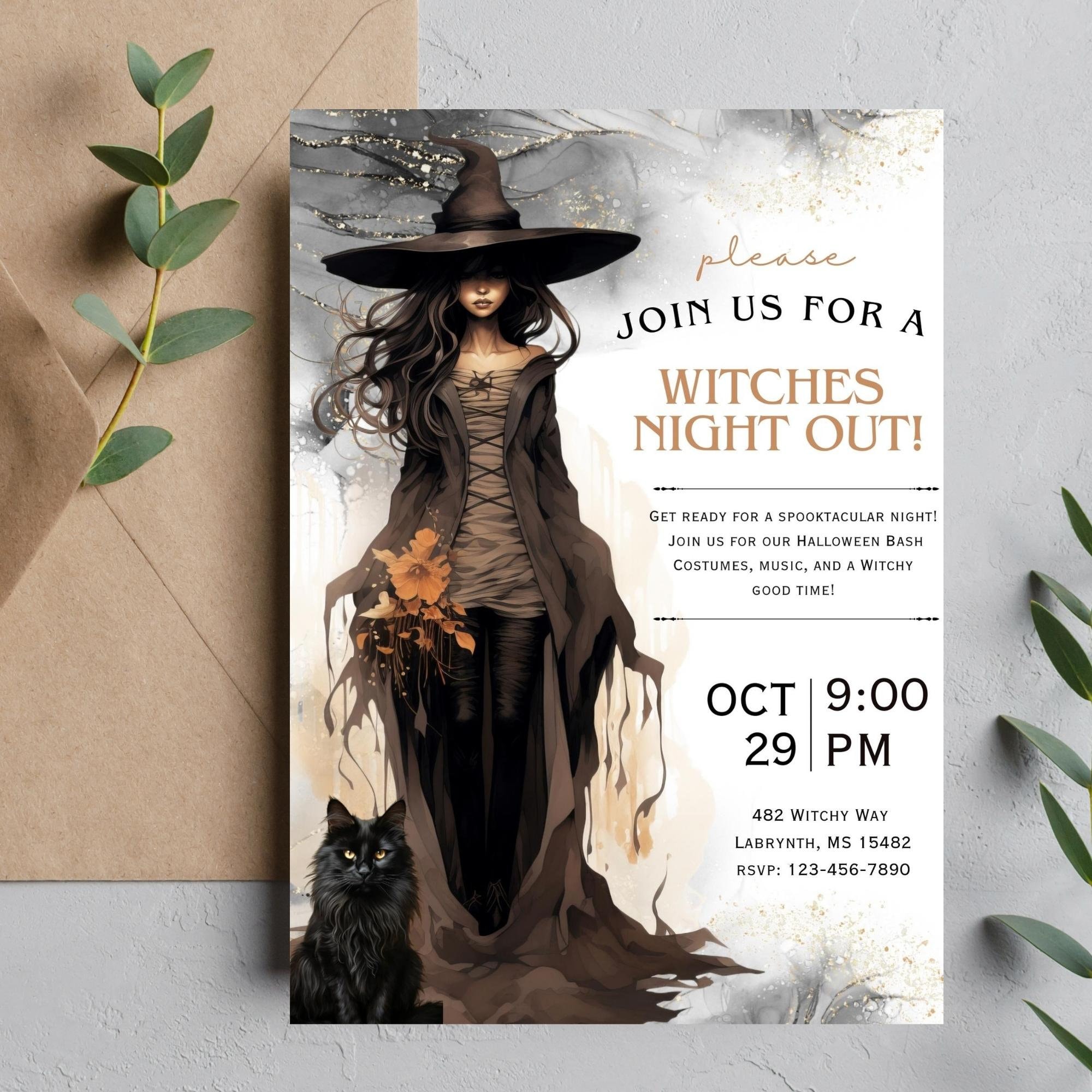 Editable Halloween Invitation, Witch Invite Digital Download, Halloween ...