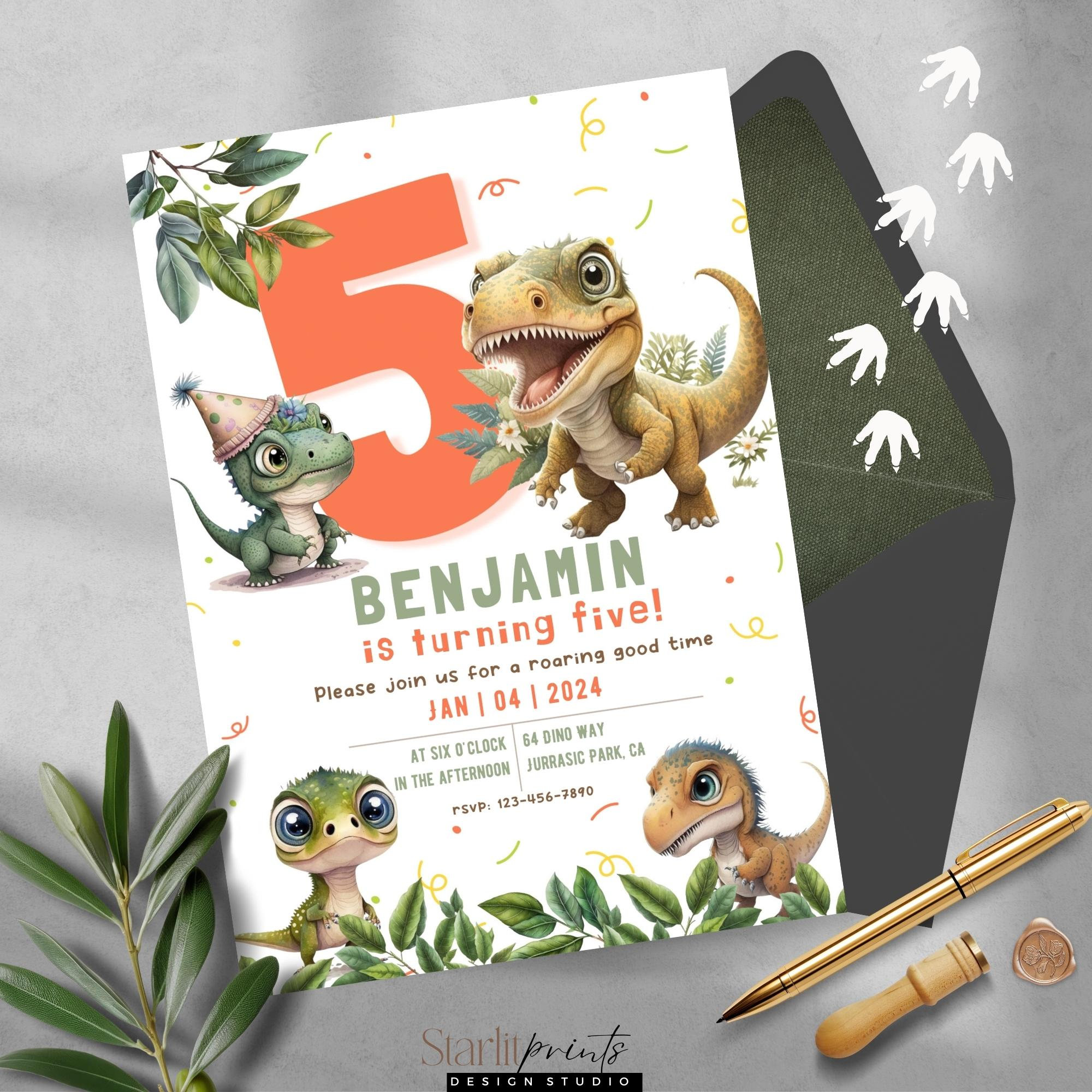 5th Birthday Invitation Dinosaur, Boy Dino Birthday Invite, Digital ...
