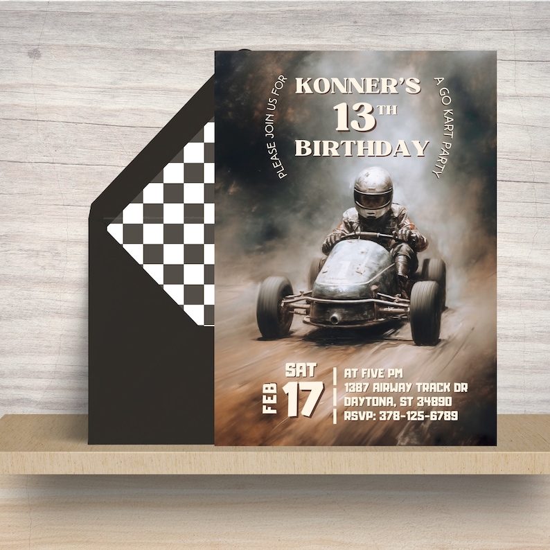 Go Kart Birthday Invitation, Racing Party, Boys Birthday Invitation ...