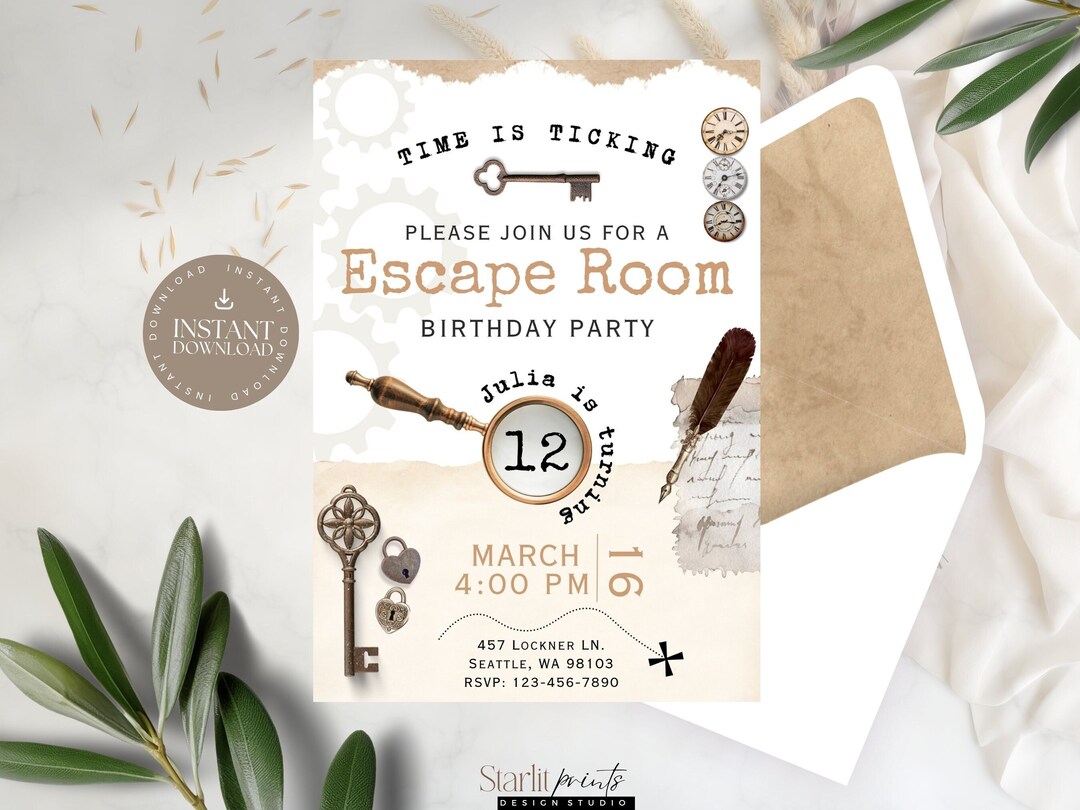 Escape Room Birthday Invite, Neutral Birthday Invite, Teen Invite ...