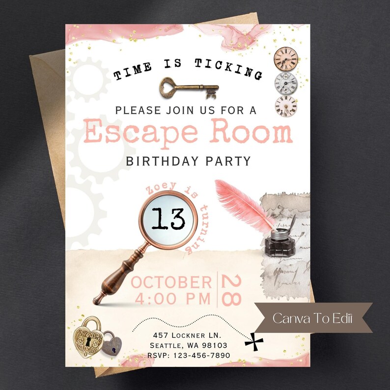 Escape Room Birthday Invitation Girl, Printable Mystery Birthday Girl ...