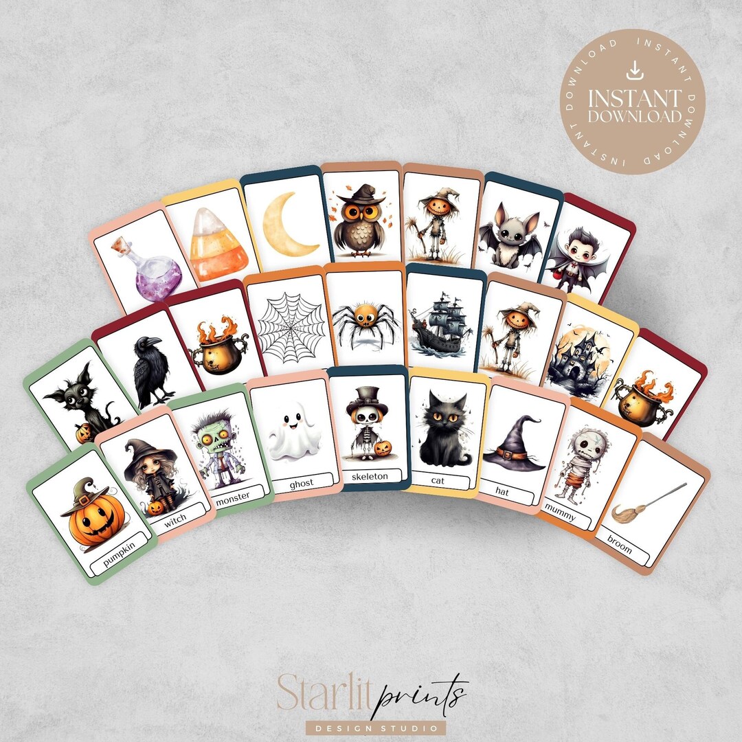 Kids Flash Cards Halloween Themed | Halloween Activity | Montessori ...