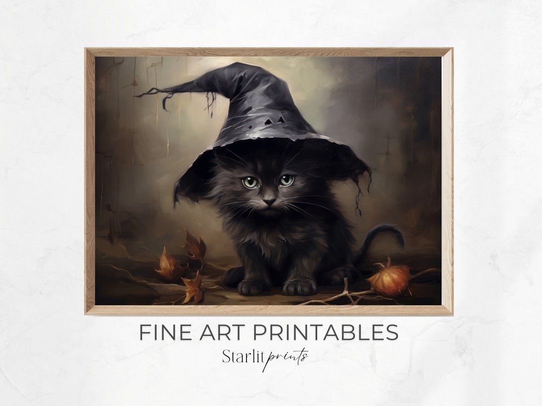 Halloween Black Cat Art Print | Witchy Decor | Kitten Sign | Halloween ...